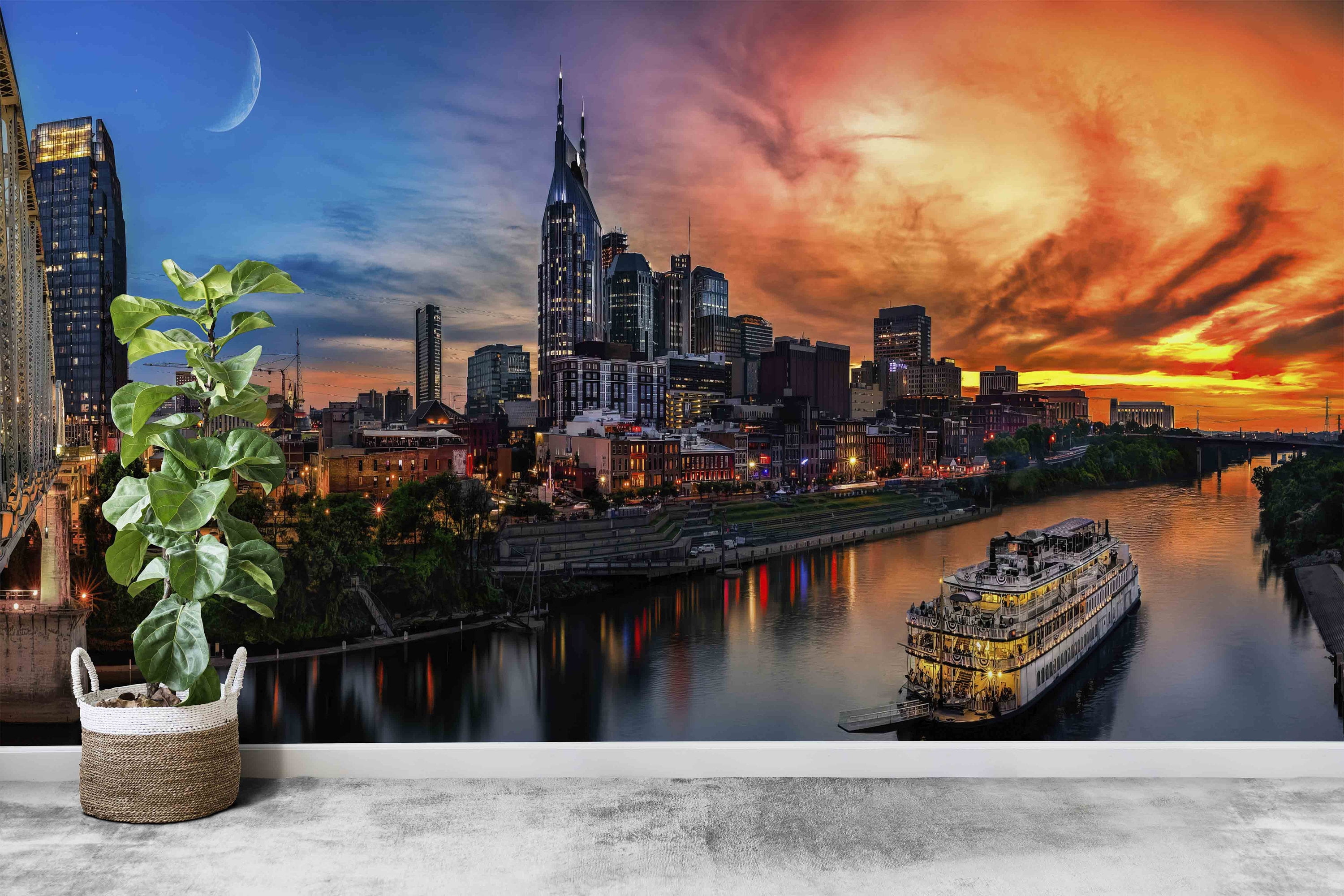 Moon Mural, Wallpaper Wall Art, Cityscape Wall Print, 3d Wallpaper ...