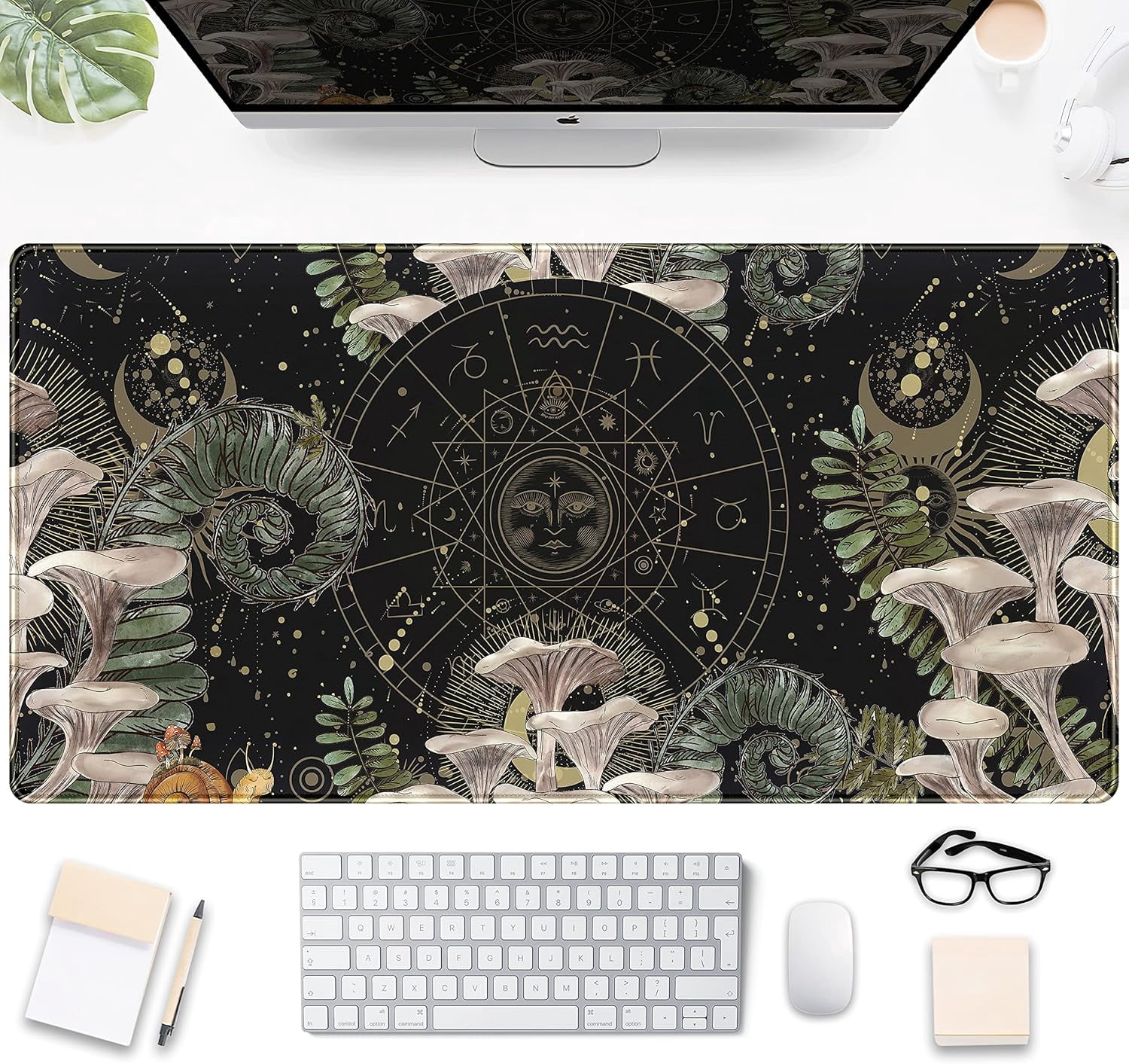 Moon Mushroom Gaming Desk Pad Cute Dark Tarot Mousemats Desk Mat ...