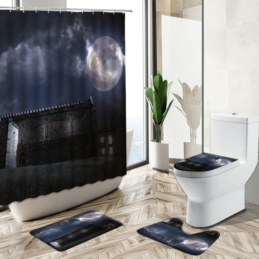 Moon Natural Scenery Shower Curtain Ocean Cloud Night View Non-Slip ...