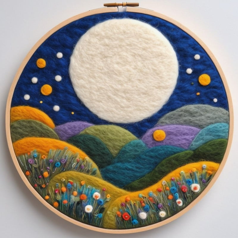 Moon Needle Felting Set, Beginner Felt Painting Set, With Wool Felt ...