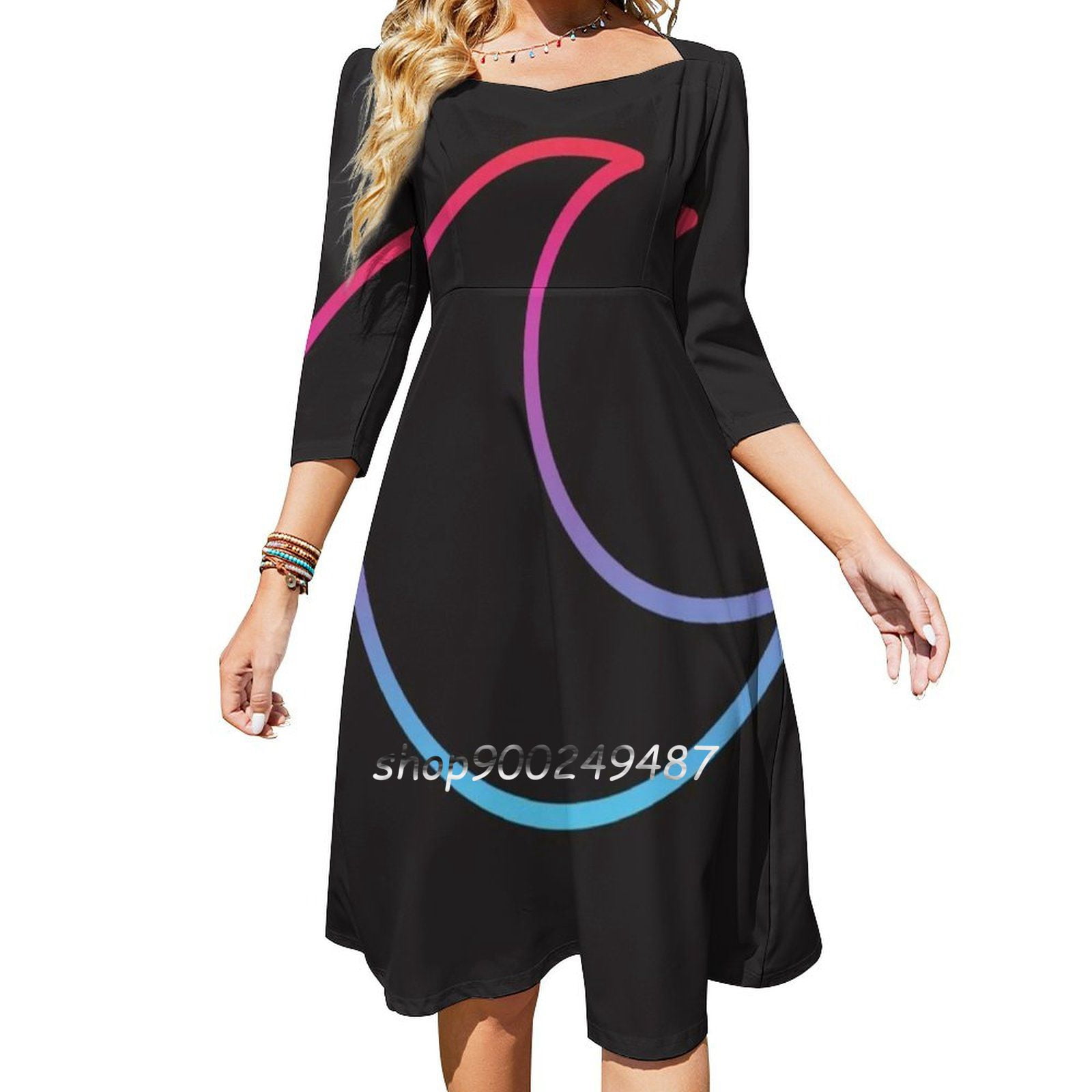 Moon Neon Evening Party Dresses Midi Sexy Dress Female Sweet One Piece ...