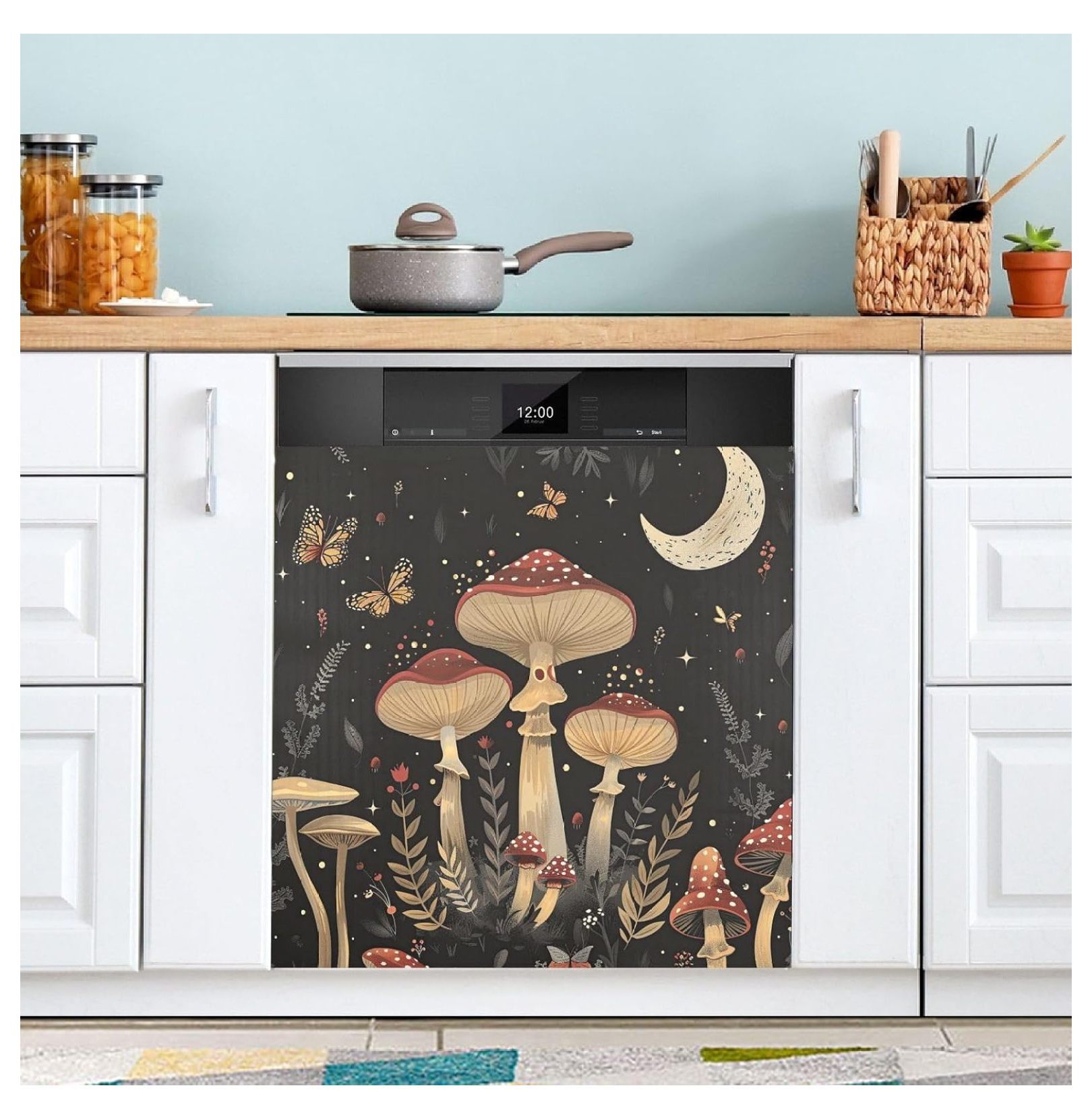 Moon Night Mushroom Black Dishwasher Magnet Cover Dishwasher Covers for ...
