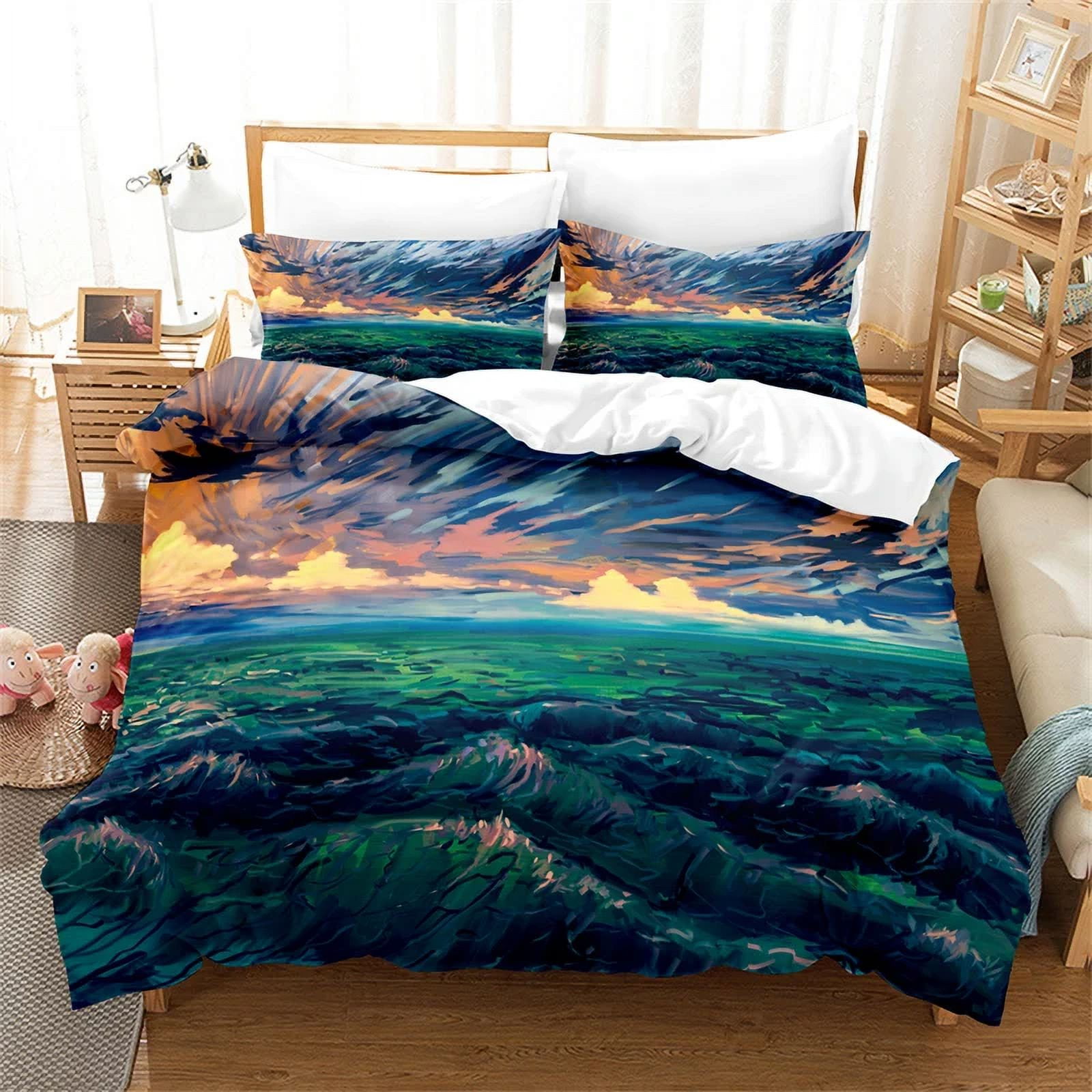 Moon Night Sce King Duvet Cover Red Dark Sky Sunset Clouds Bedding Set ...