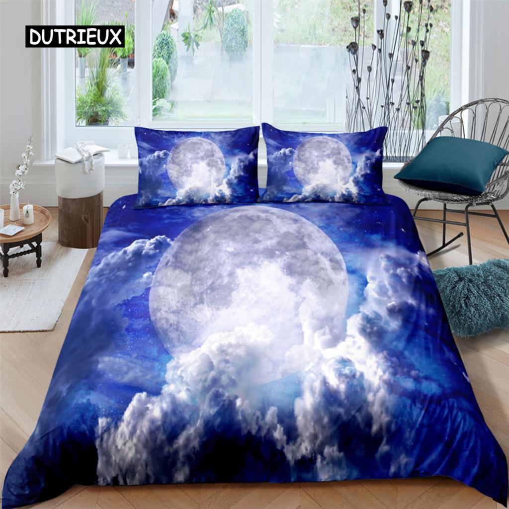 Moon Night Scene King Duvet Cover Red Dark Sky Sunset Clouds Bedding ...
