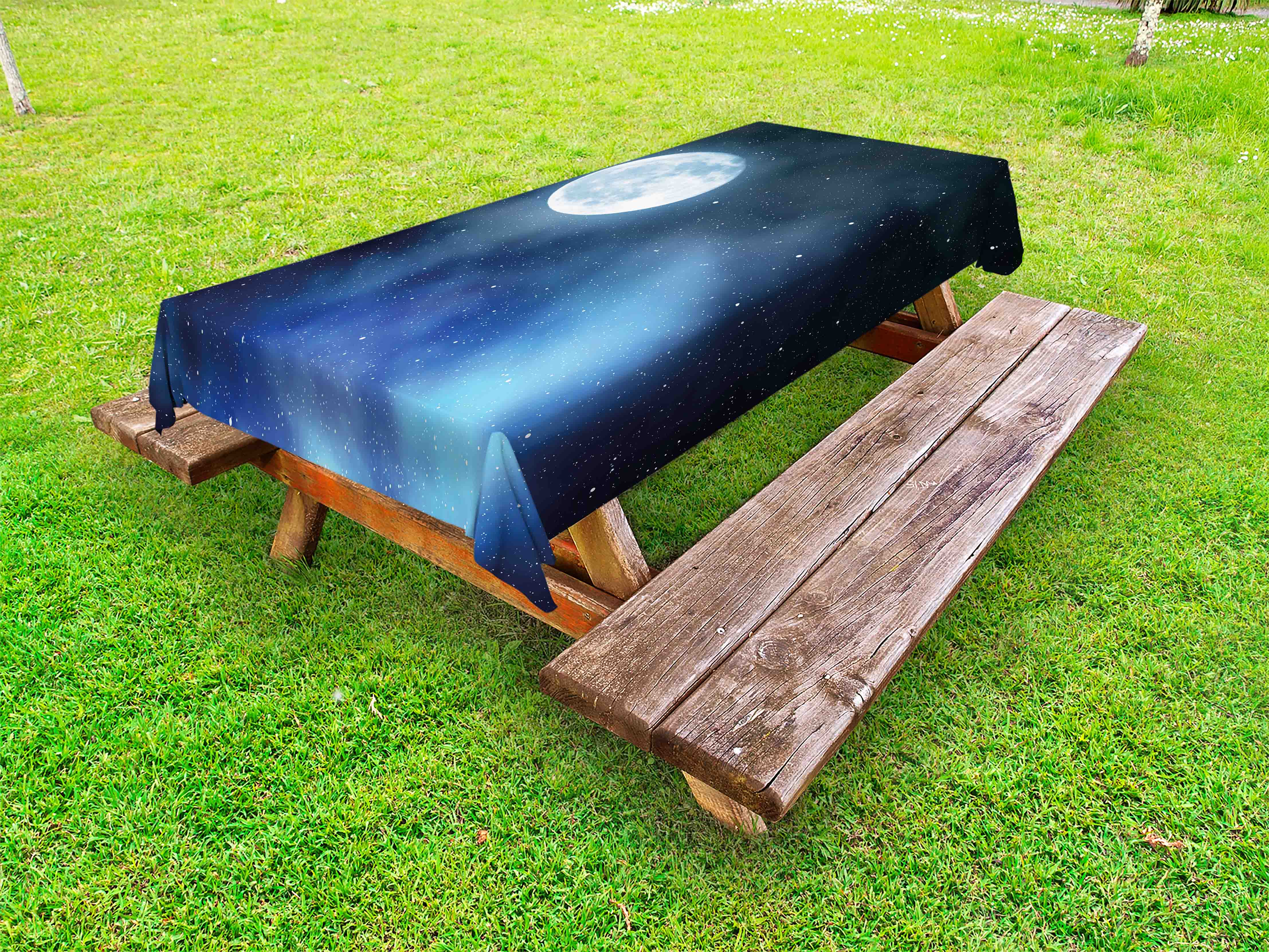 Moon Outdoor Tablecloth, Night Sky with Stars Full Moon Universe Space ...