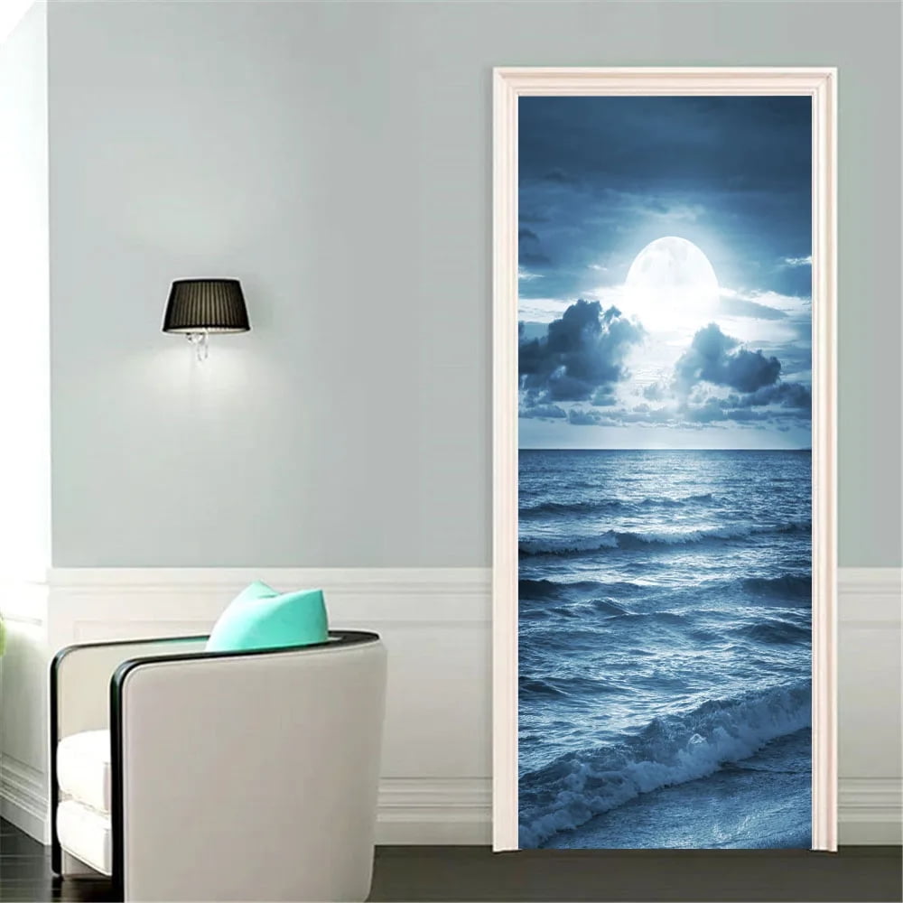 Moon Over Sea Closet Door Sticker Explosion Planet Mysterious Universe ...