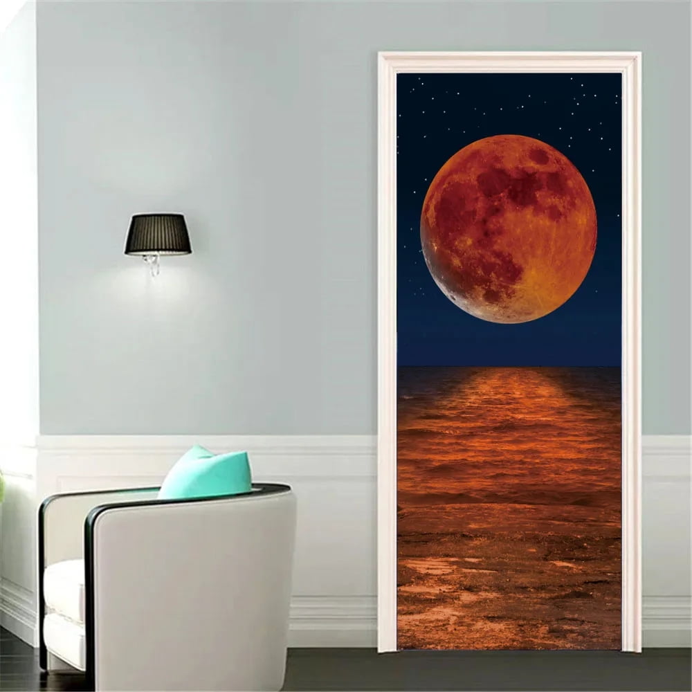 Moon Over Sea Closet Door Sticker Explosion Planet Mysterious Universe ...