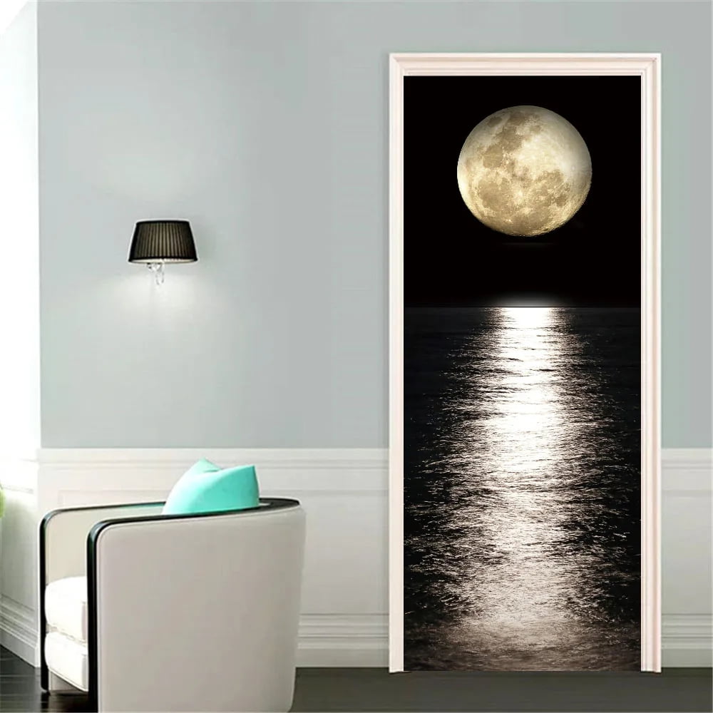 Moon Over Sea Closet Door Sticker Explosion Planet Mysterious Universe ...