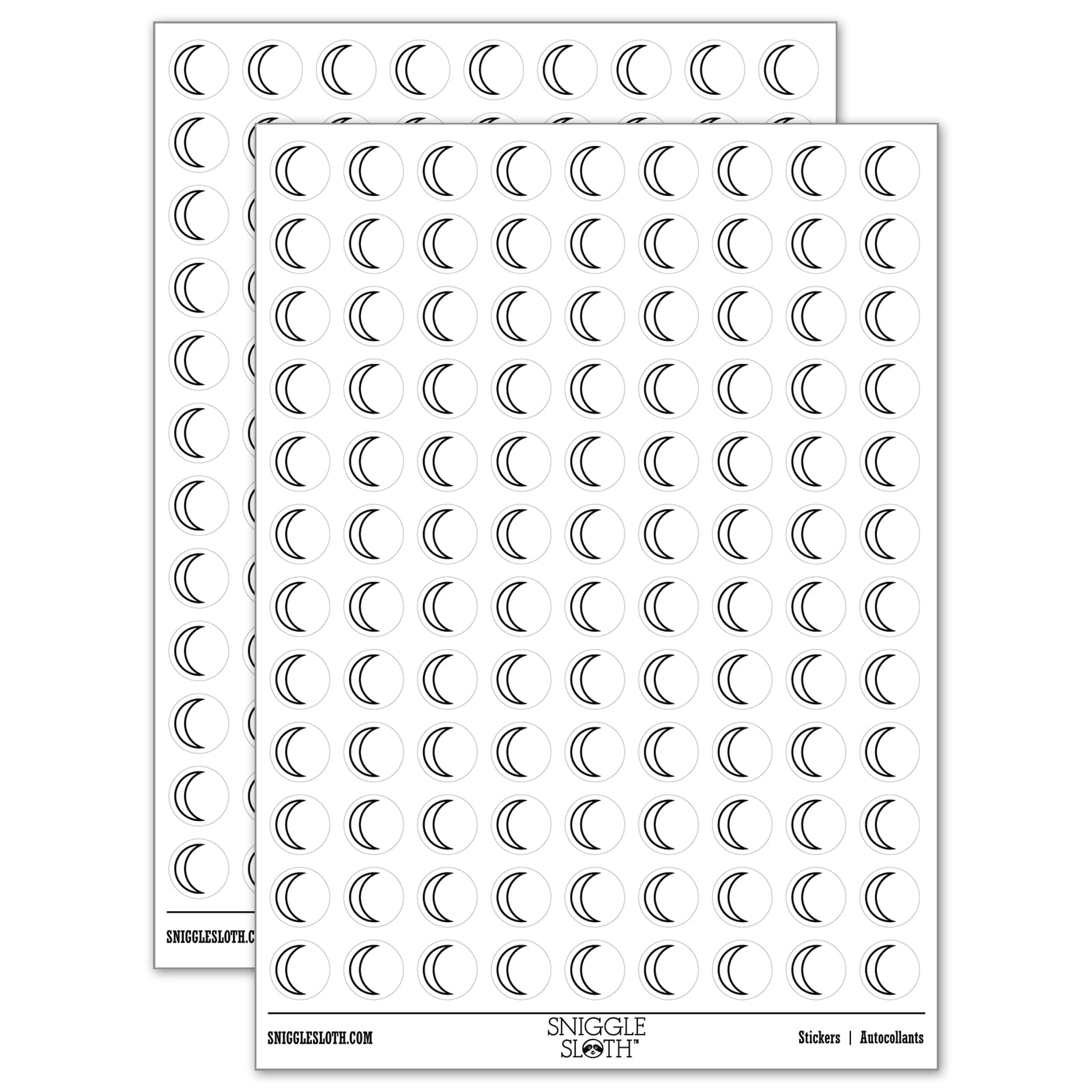 Moon Partial Outline 200+ Round Stickers - White - Gloss Finish - 0.50 ...