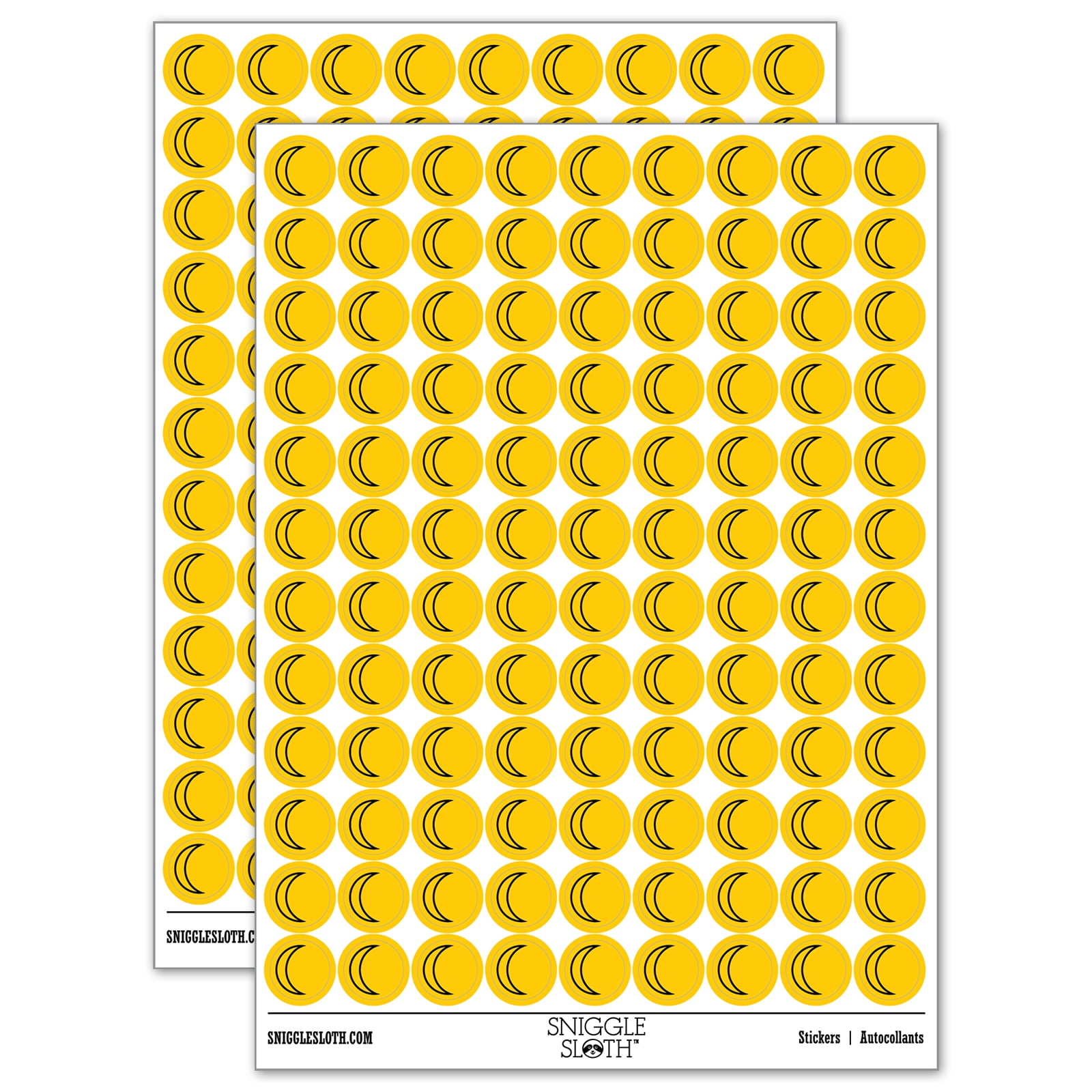 Moon Partial Outline 200+ Round Stickers - Yellow - Gloss Finish - 0.50 ...