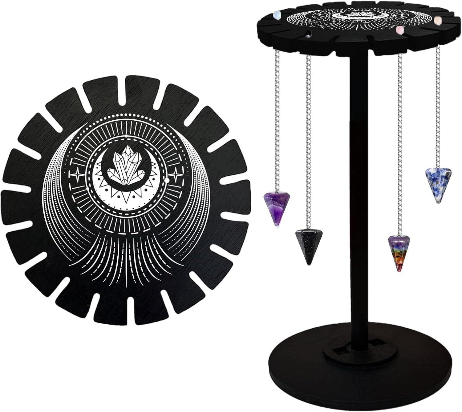 Moon Pendulum Stand Display Shelf Wooden Pendulum Holder Black Pendulum ...