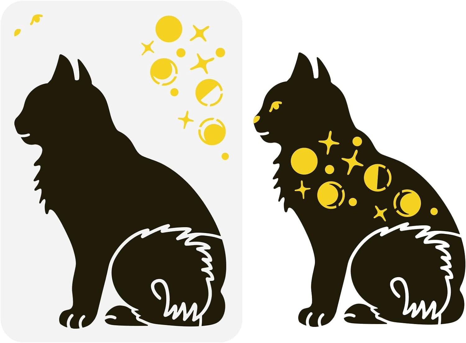 Moon Phase Cat Painting Stencil 11.7x8.3 inch Reusable Cat Silhouette ...