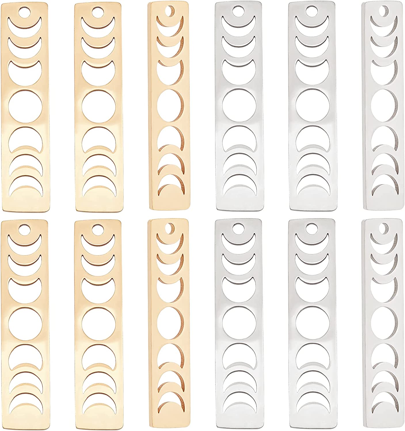 Moon Phase Charms Stainless Steel Rectangle Crescent Moon Charms Multi ...