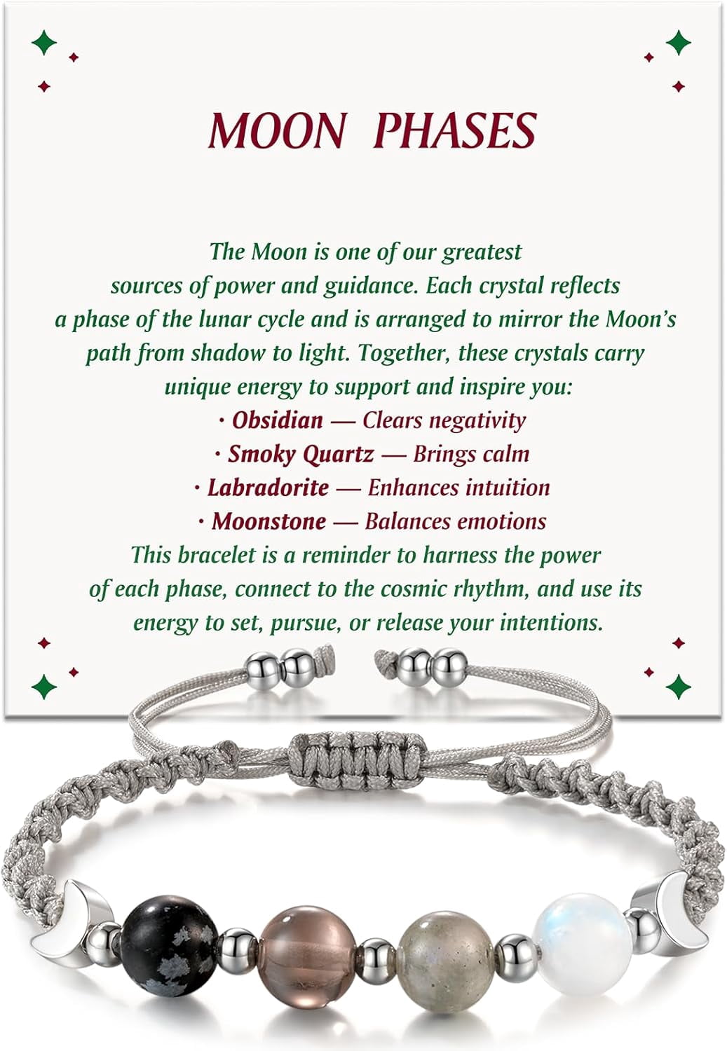 Moon Phase Crystal Healing Bracelet for Women, Natural Stone Beaded ...