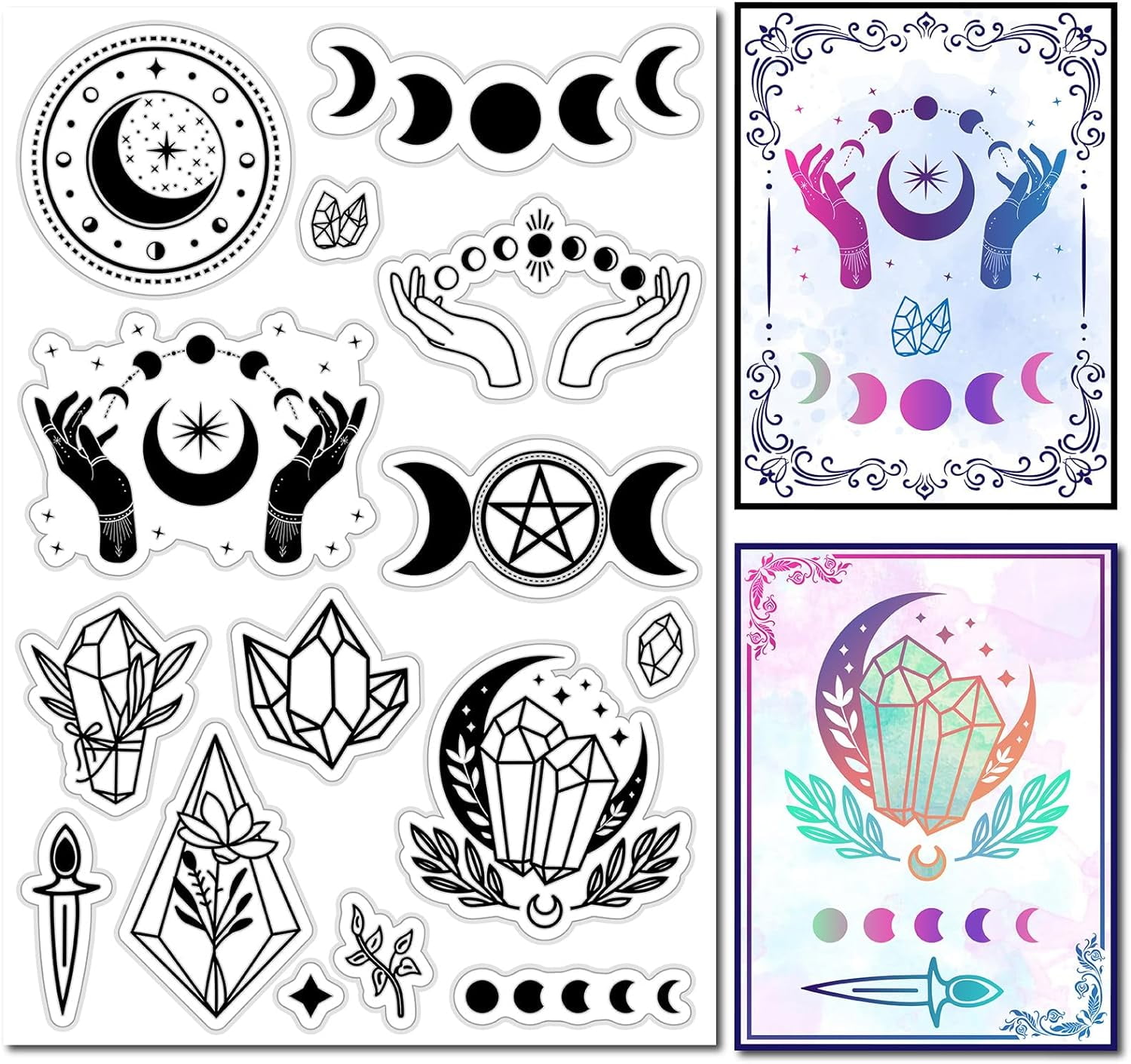 Moon Phase Crystal Rubber Stamp Magic Hands Star Vintage Clear ...