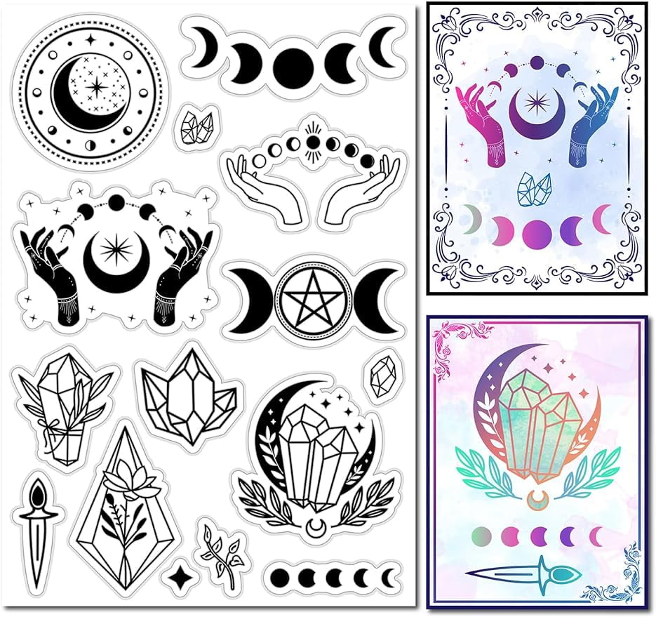 Moon Phase Crystal Rubber Stamp Magic Hands Star Vintage Clear ...