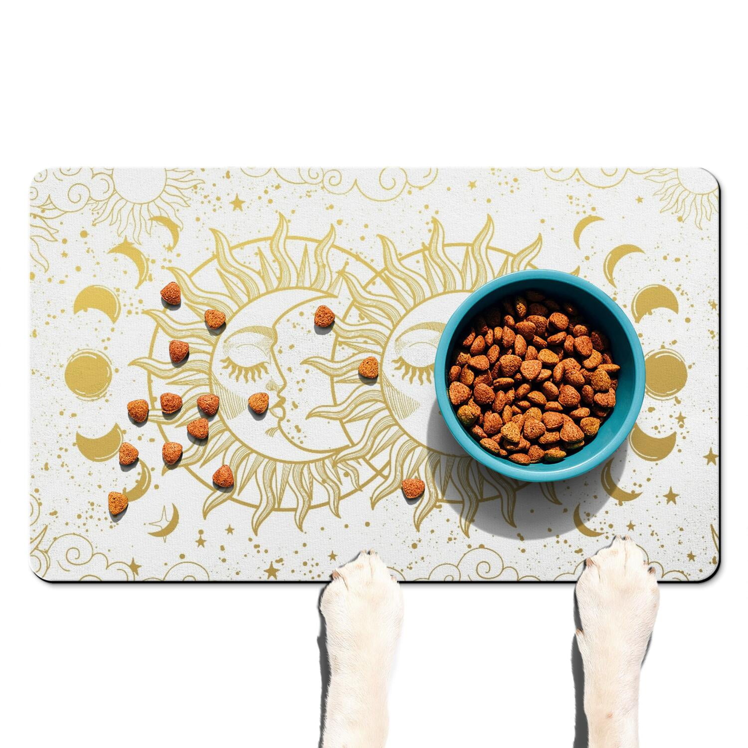 Moon Phase Dog Food Mat - Bohemian Starry Night Pet Feeding Mat with ...