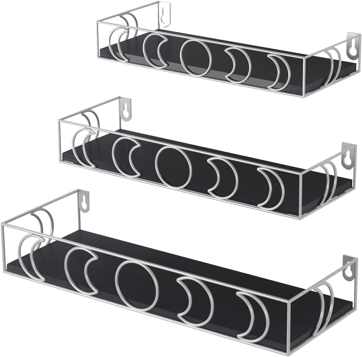 Moon Phase Floating Shelves Black Silver, Set of 3 Small Decorative ...