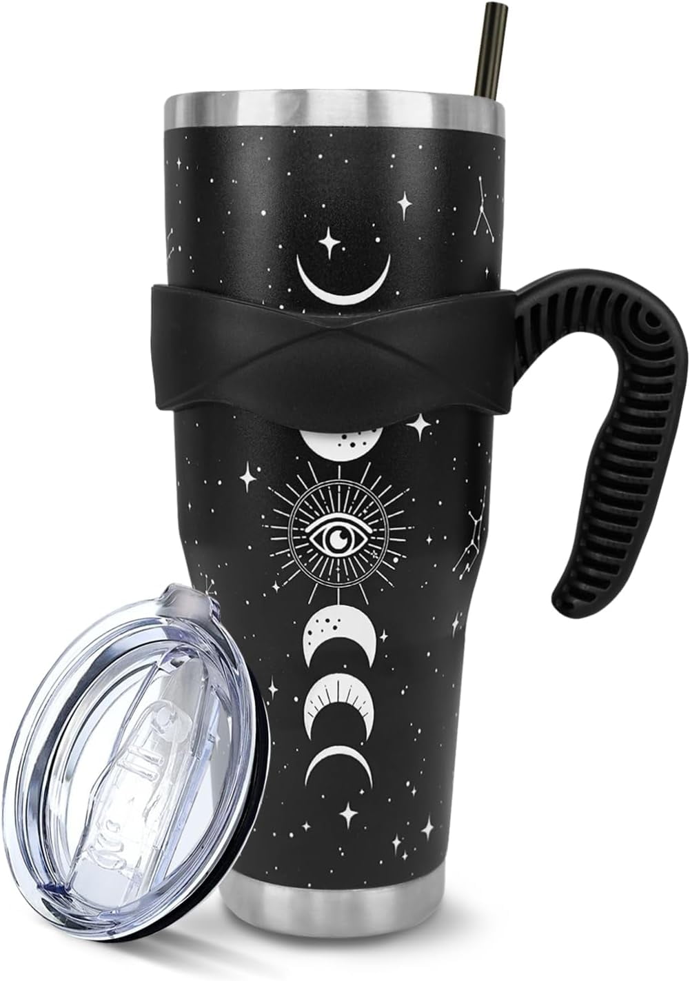 Moon Phase Goth Black 40 Oz Tumbler with Handle and Straw, Big ...