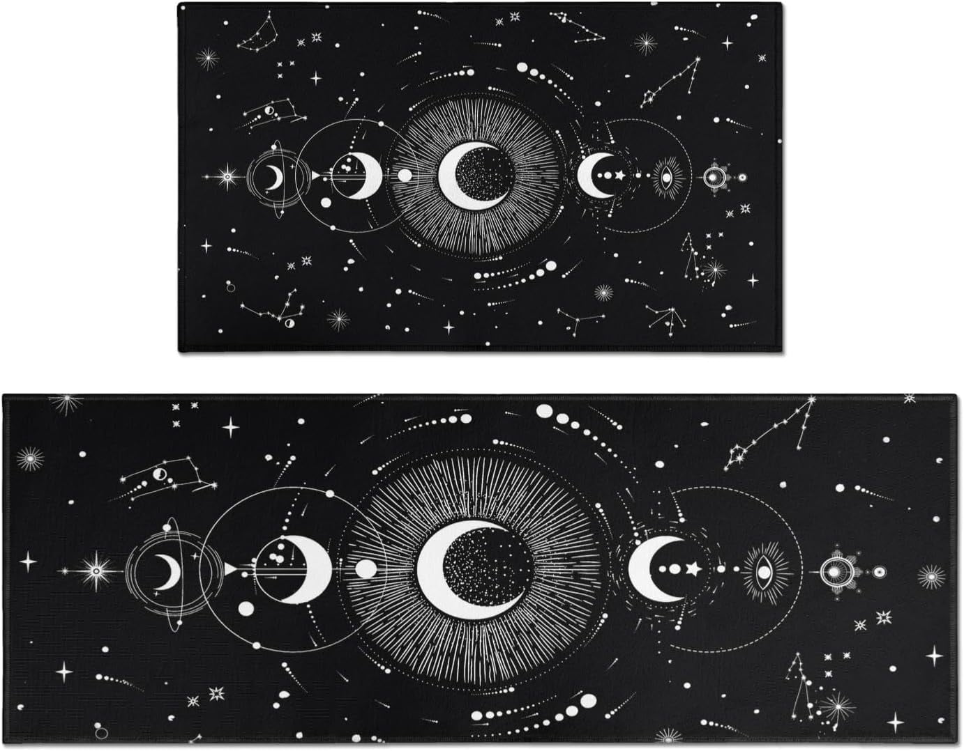 Moon Phase Kitchen Rug Set of 2 Black Goth Kitchen Mats for Floor Moon ...