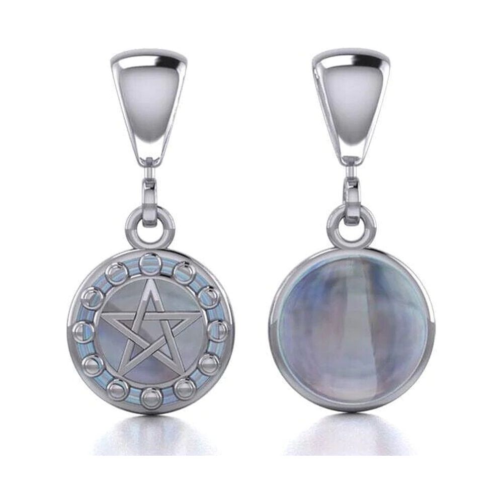 Moon Phase Pentacle Reversible 925 Sterling Silver Pendant Gemstone ...