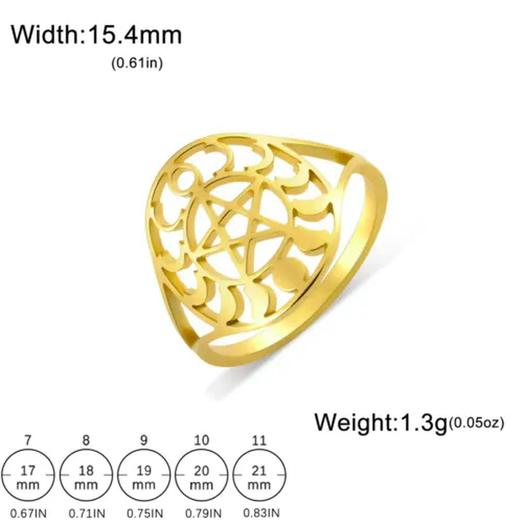 Moon Phase Pentacle Ring Stainless Steel Adjustable Wicca Amulet ...