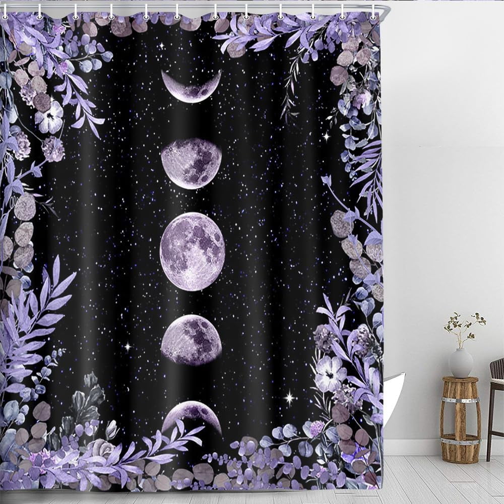 Moon Phase Shower Curtain, Aesthetic Purple Moon Moonlit Celestial ...