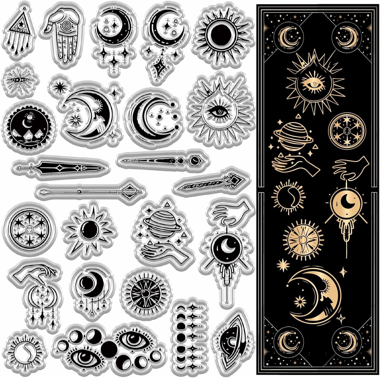 Moon Phase Stamps Divination Clear Stamp Sun Magic Hand Eyes Sword ...