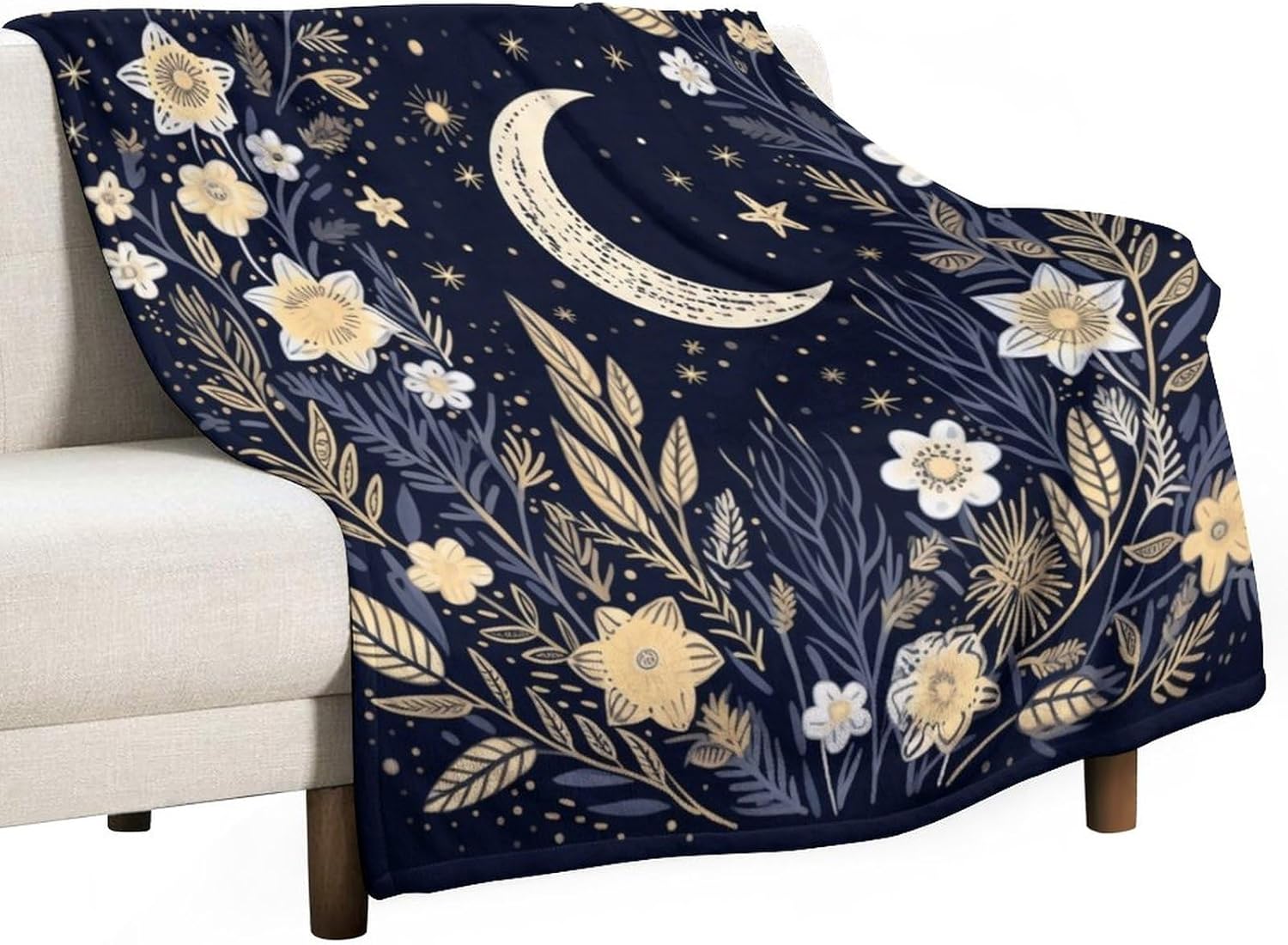 Moon Phase Star Night Bobo Flowers Blanket Bohemian Mid Century Soft ...