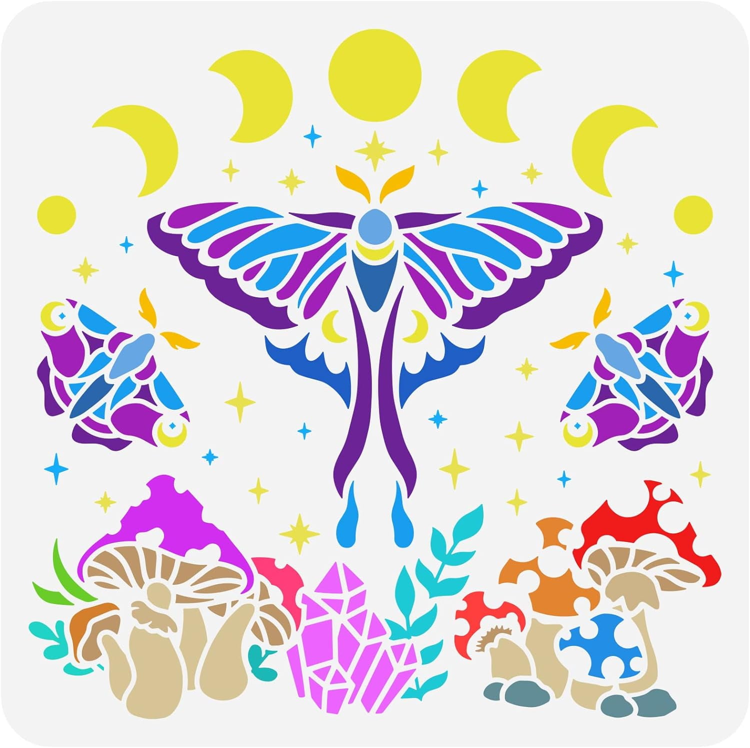 Moon Phase Stencil 11.8x11.8inch Luna Moth Painting Stencil Mushroom ...