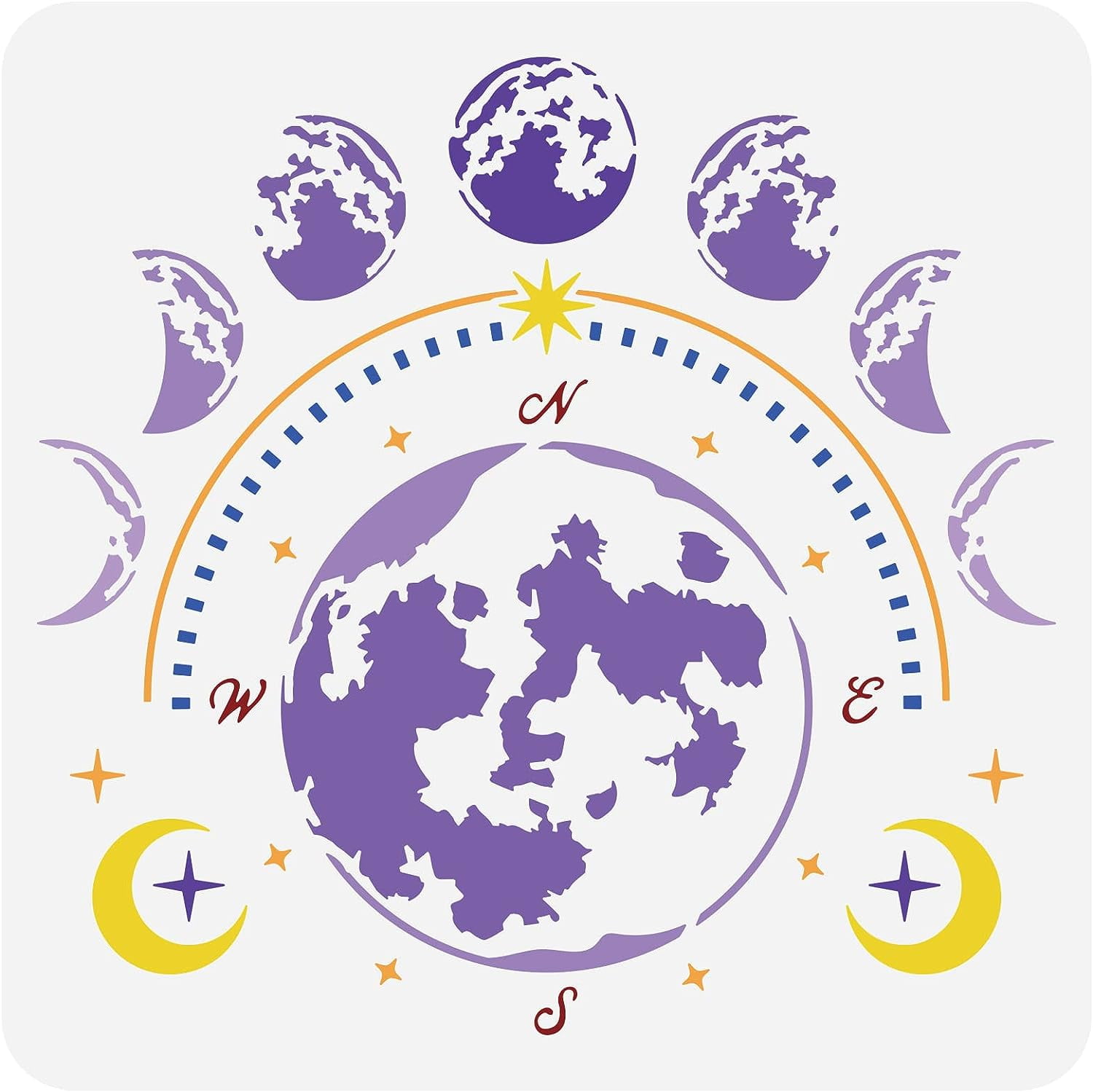 Moon Phase Stencil 11.8x11.8inch Reusable Moon Compass Drawing Template ...