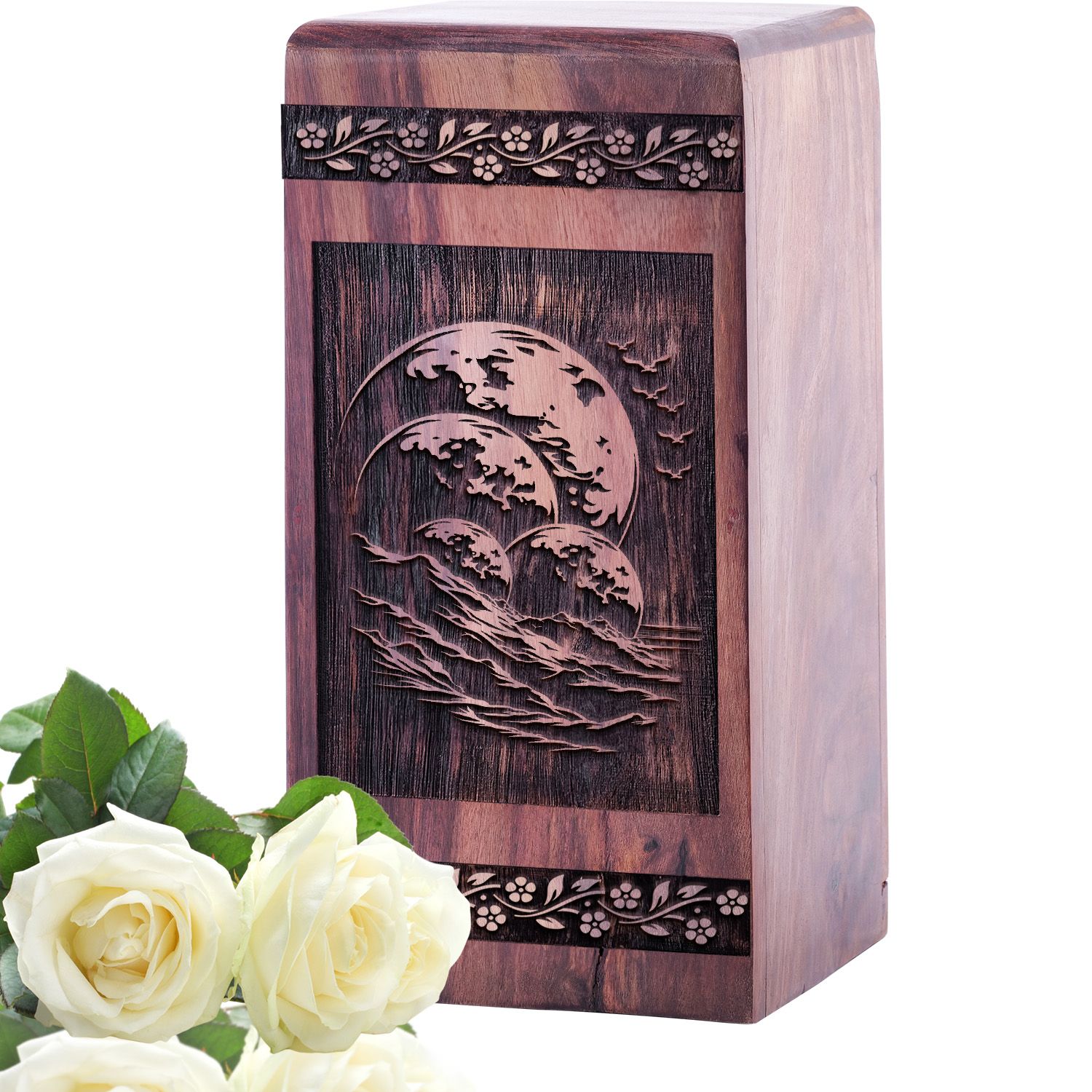 Moon Phase Urn - Large Urns For Human Ashes Adult - Wooden Urns For ...
