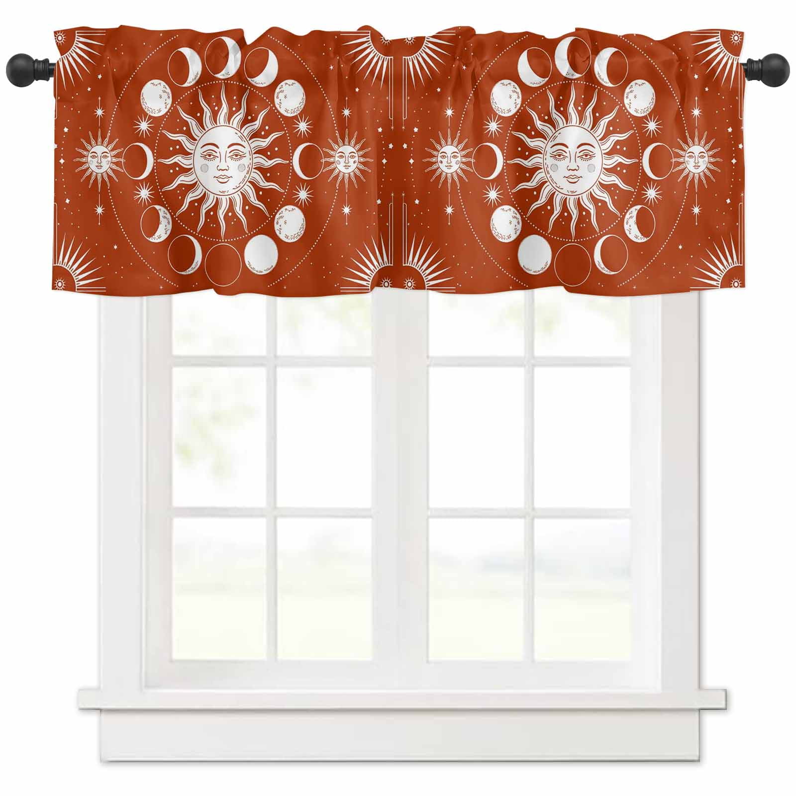 Moon Phase Valance for Windows Vintage Art Sun Starry Sky Orange and ...