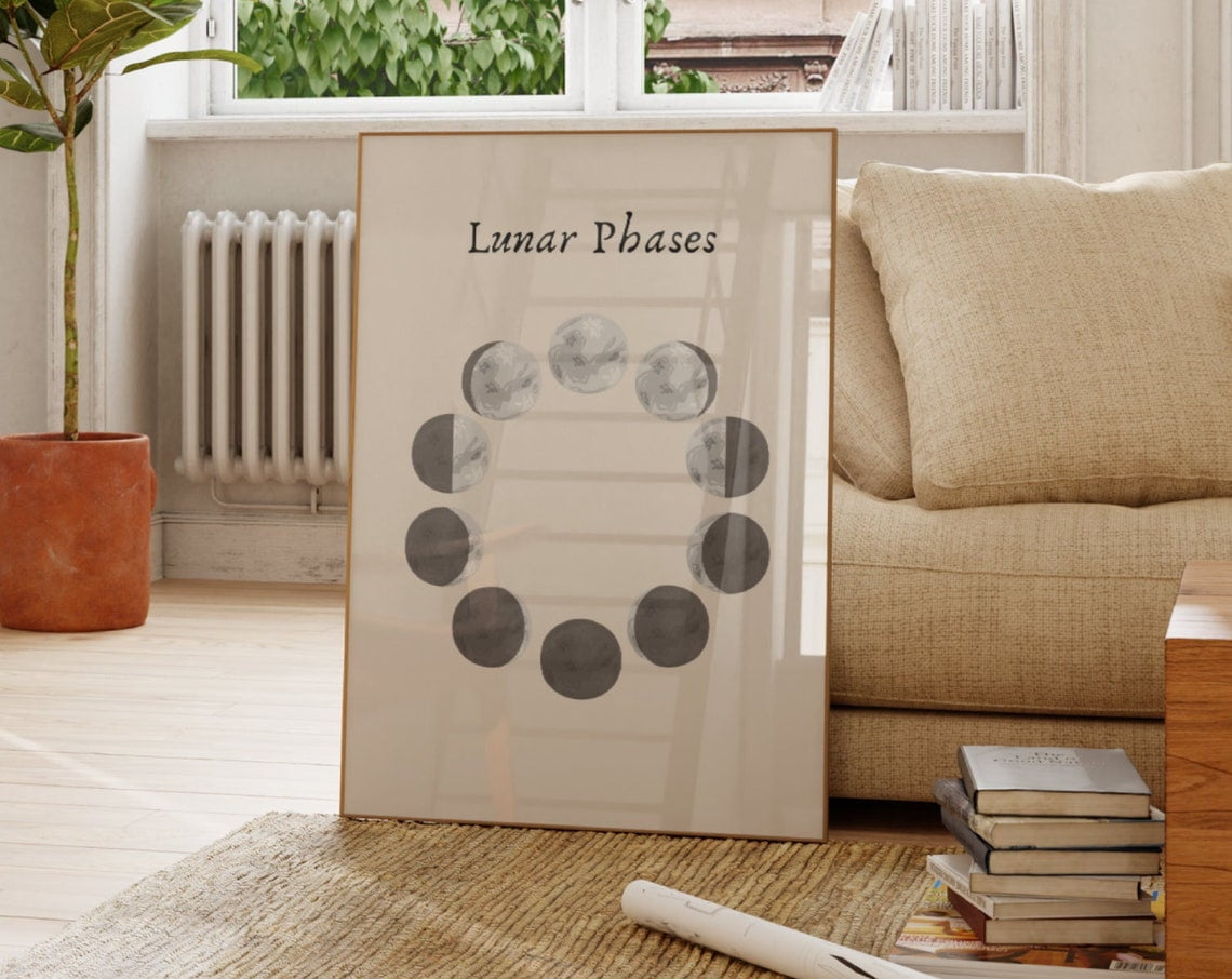Moon Phase Wall Decor, Celestial Wall Art, Moon Print, Boho Decor, Moon ...