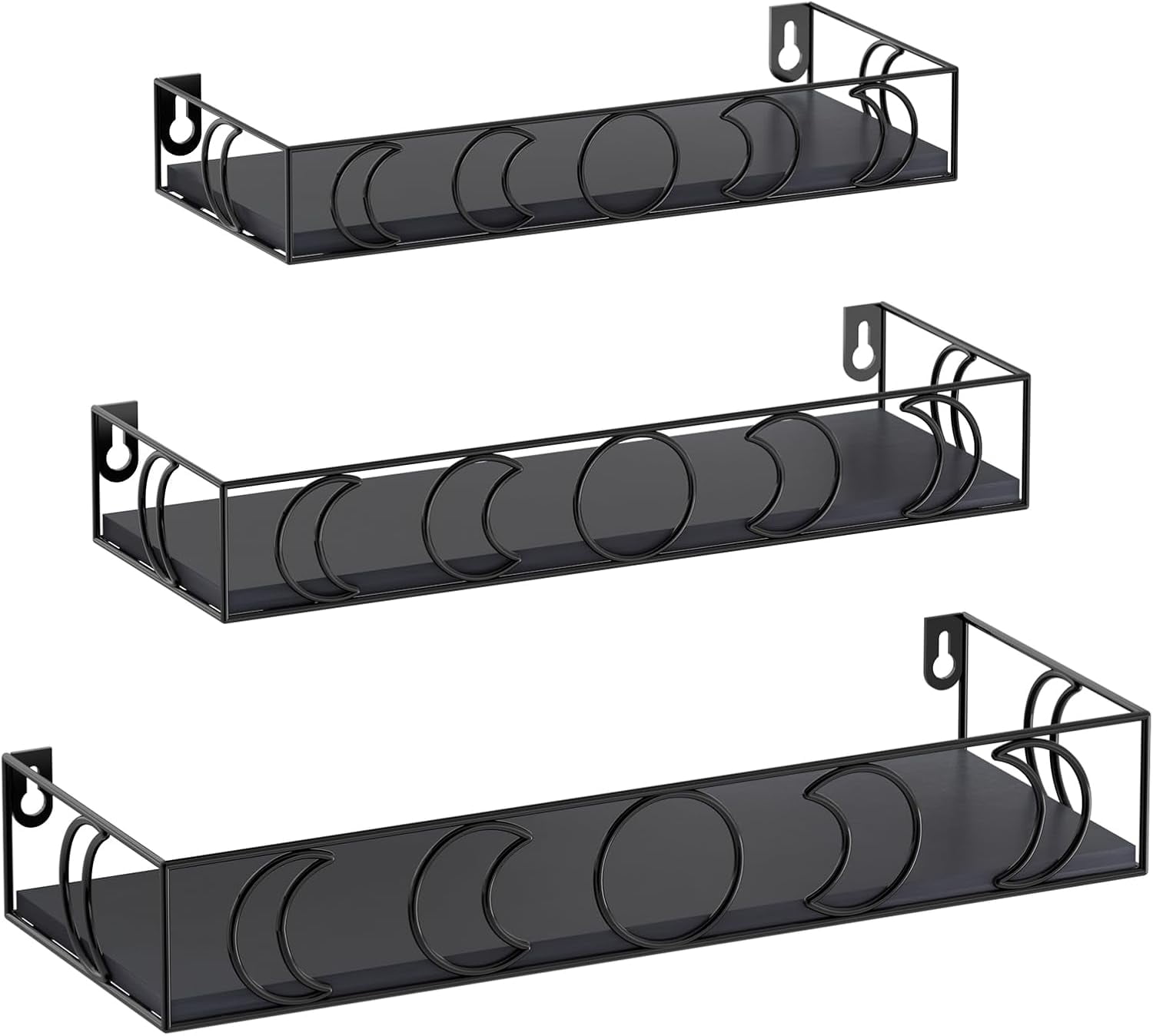 Moon Phase Wall Shelves Black, 3 Pack Small Floating Book Plant Shelves ...