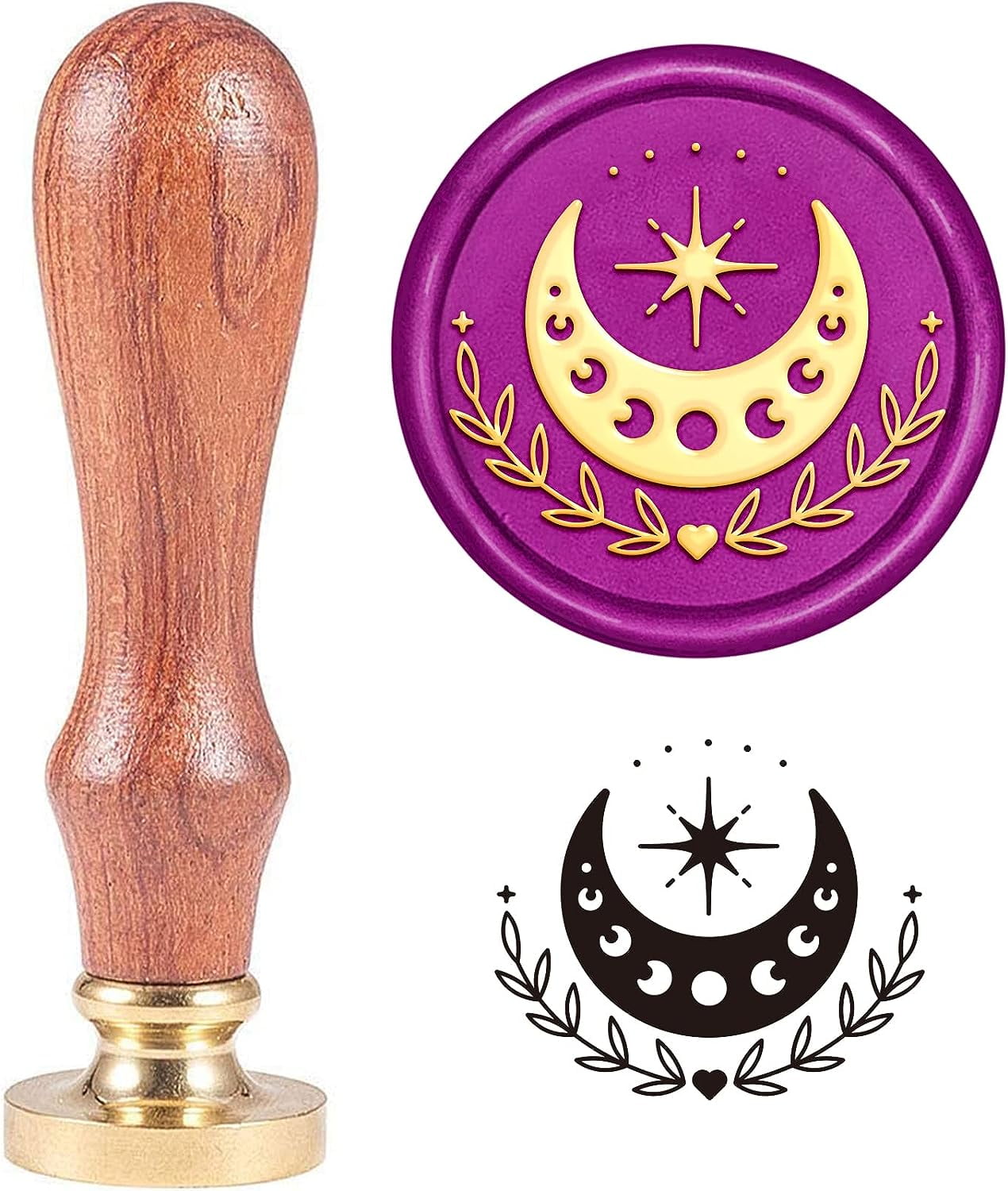 Moon Phase Wax Seal Stamp Star Vintage Sealing 1.18in Olive Branch ...