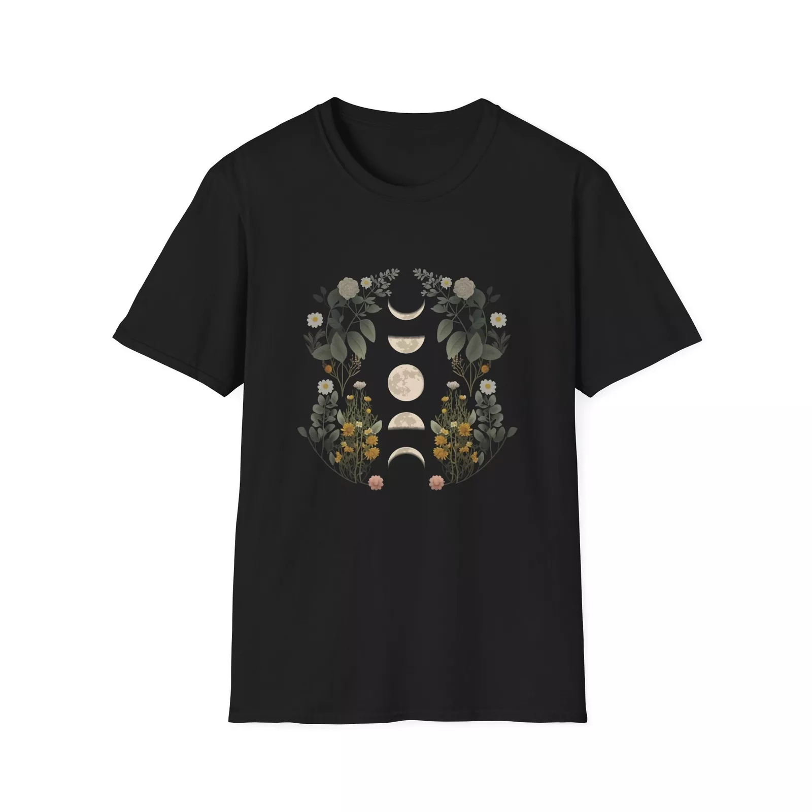 Moon Phases And Floral T-Shirt Mystical Celestial Nature Inspired ...