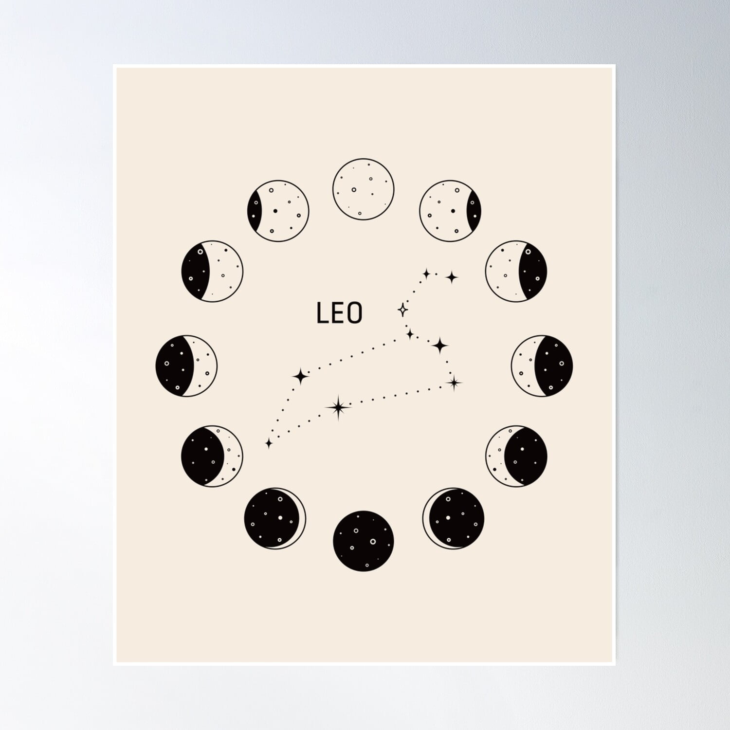 Moon Phases And Zodiac Constellation Leo Poster Wall Art, Modern Wall ...