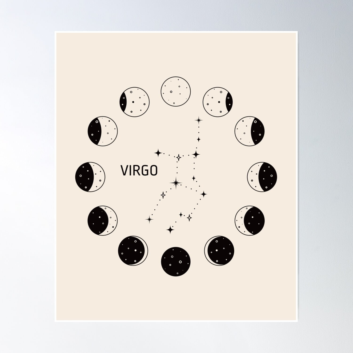 Moon Phases And Zodiac Constellation Virgo Poster Wall Art, Modern Wall ...