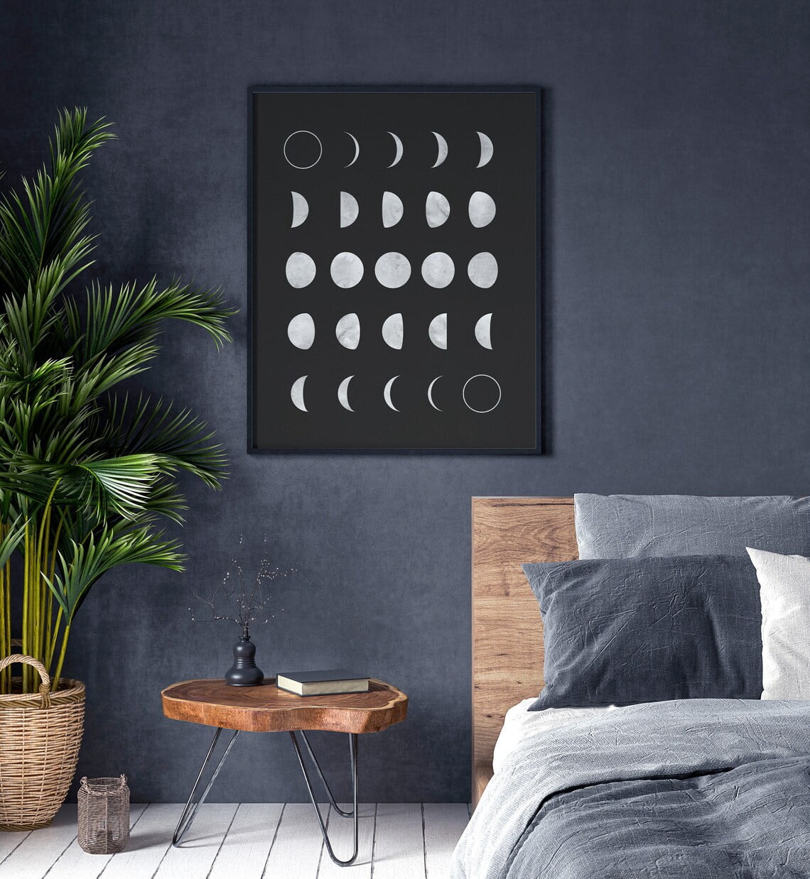Moon Phases Black and White Lunar Poster, Unframed Paper Poster 8x10in ...