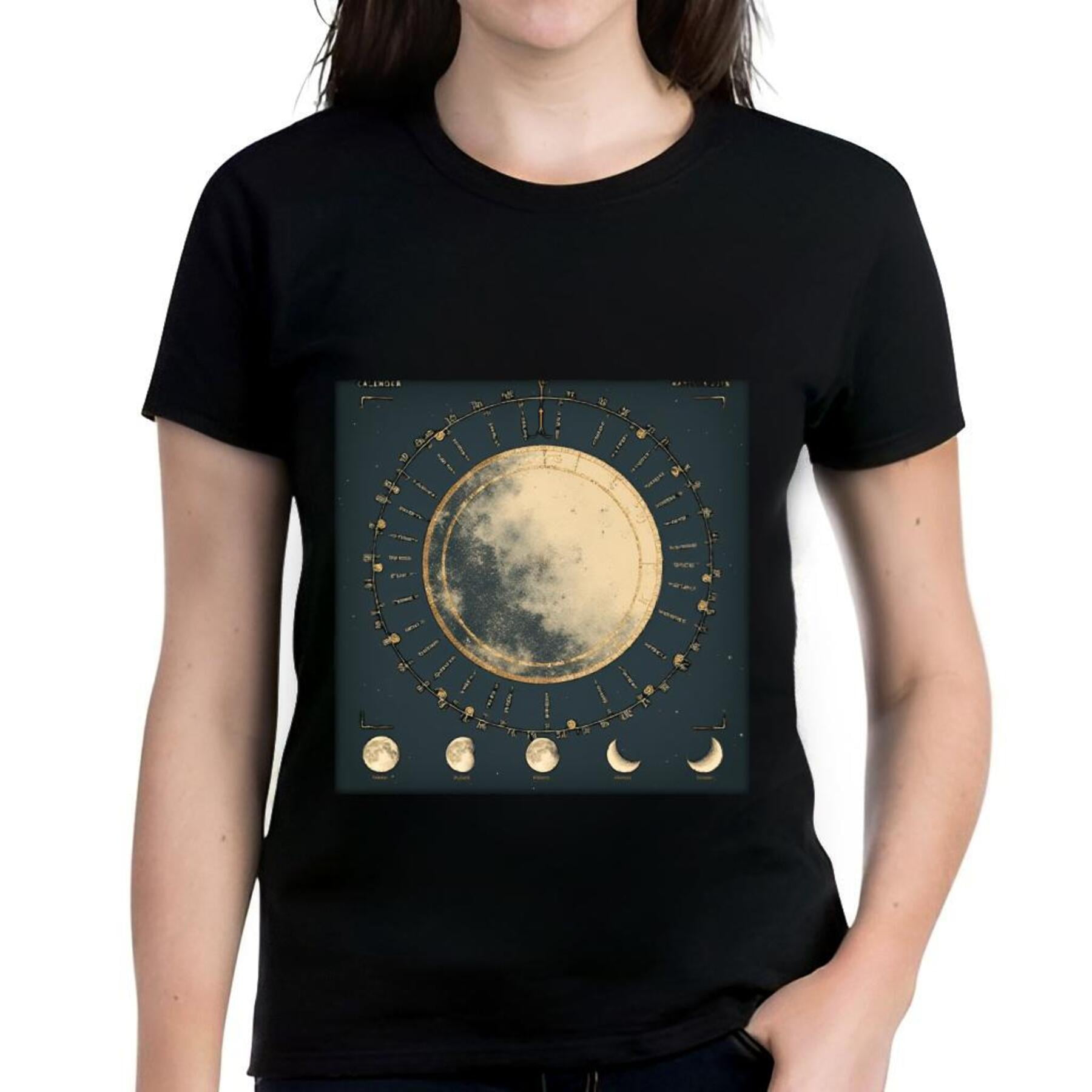 Moon Phases Cotton Short Sleeve T-Shirt - Detailed Design with Labels ...
