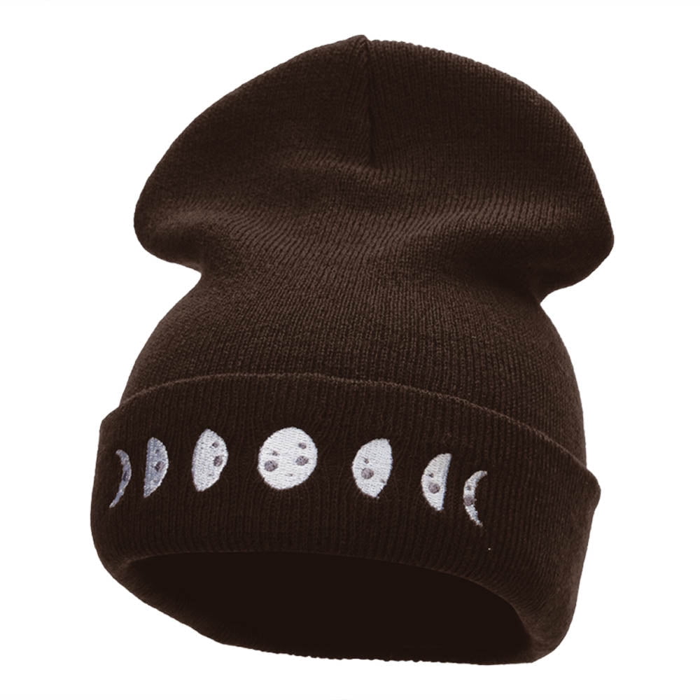 Moon Phases Embroidered Long Beanie Made in USA - Dark Brown OSFM ...