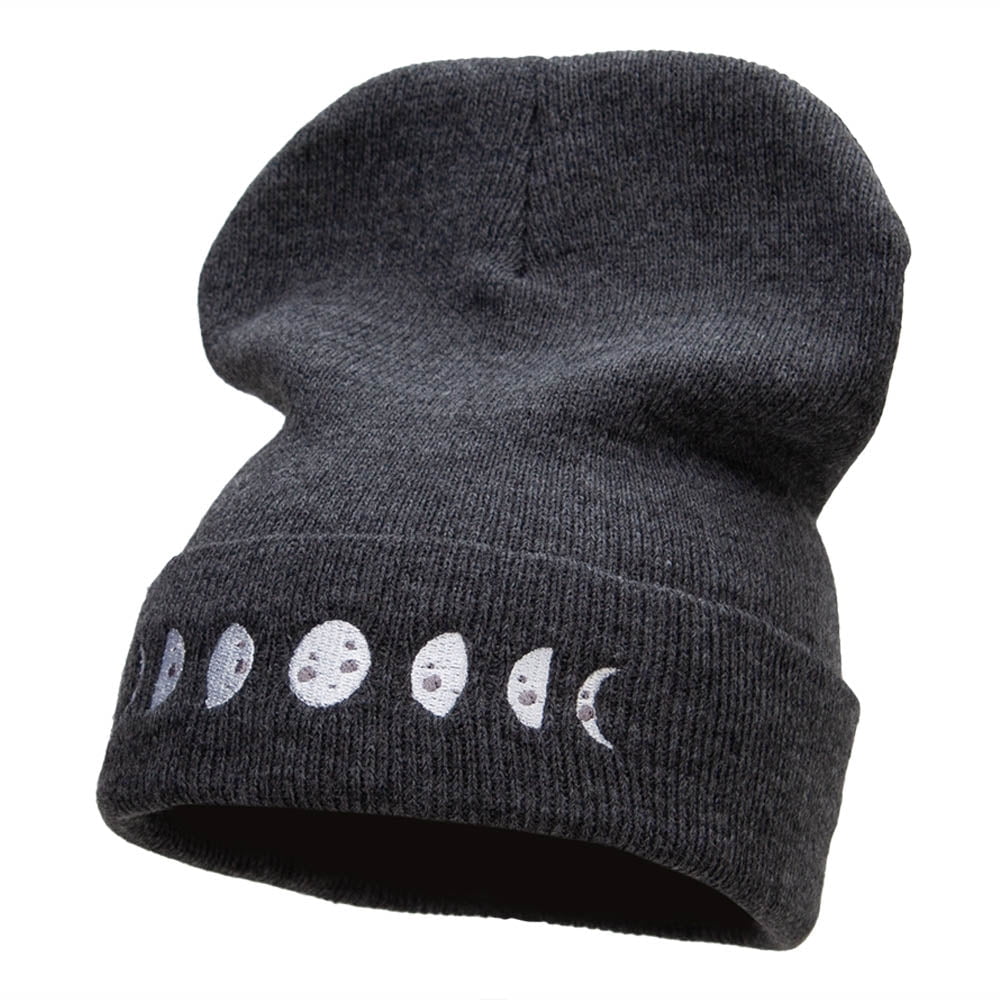 Moon Phases Embroidered Long Beanie Made in USA - Dark Grey OSFM ...