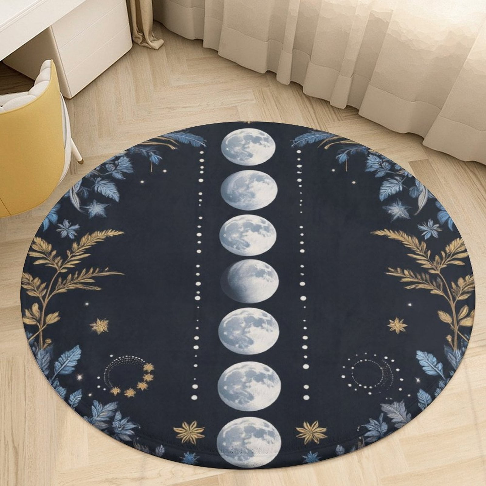 Moon Phases Floral Frame Round Area Rugs for Bedroom Living Room, 2FT ...