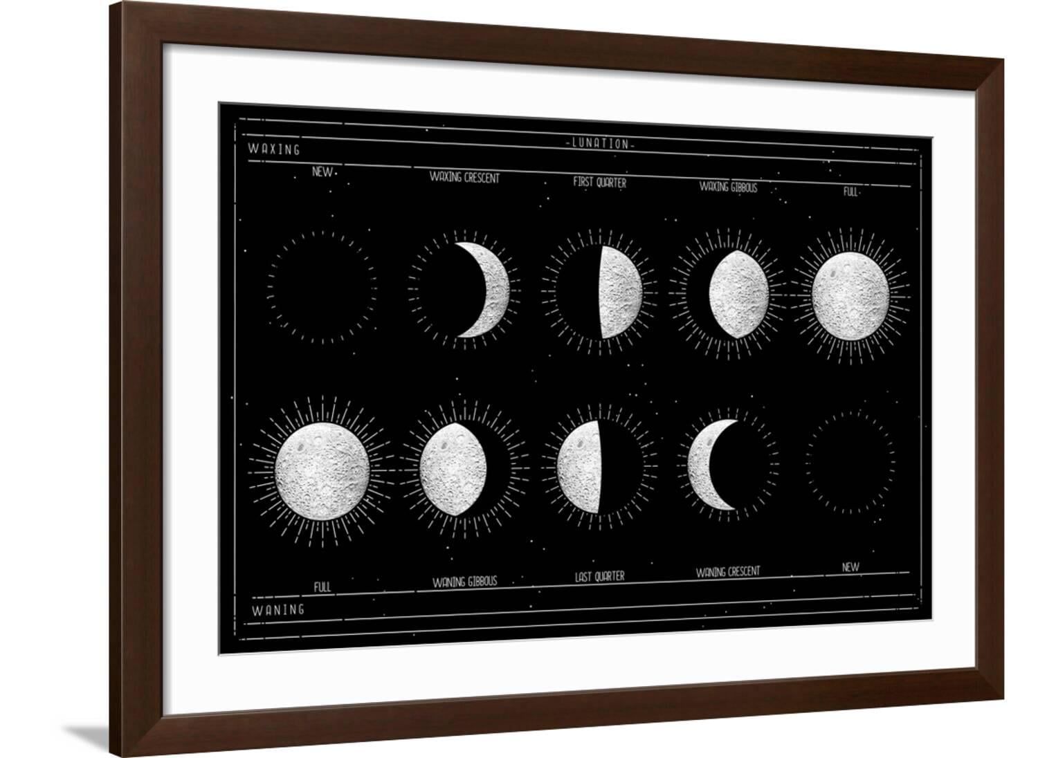Art.com Moon Phases Art Print, Brown Frame Wall Art, 44" x 32 ...