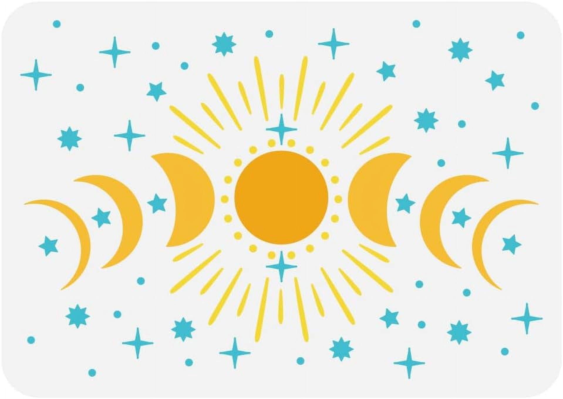 Moon Phases Painting Stencil 8.3x11.7inch Reusable Glitter Star Pattern Drawing Template DIY Art ...