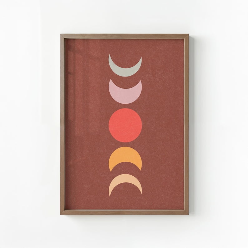 Moon Phases Poster Boho Terracotta Lunar Cycle Wall Art, Unframed ...