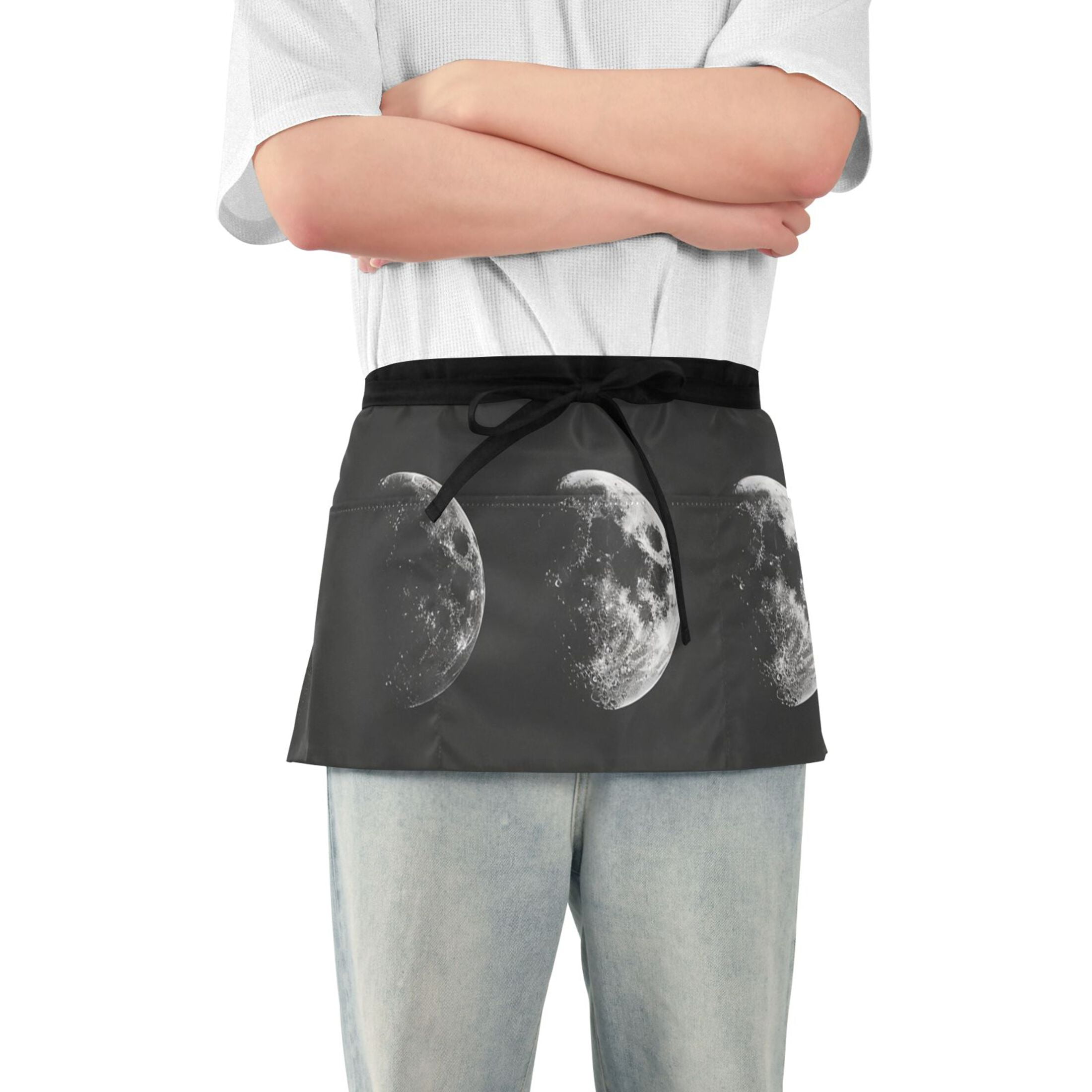 Moon Phases Short Server Apron with 3 Pockets for Unisex Chef Gardening ...