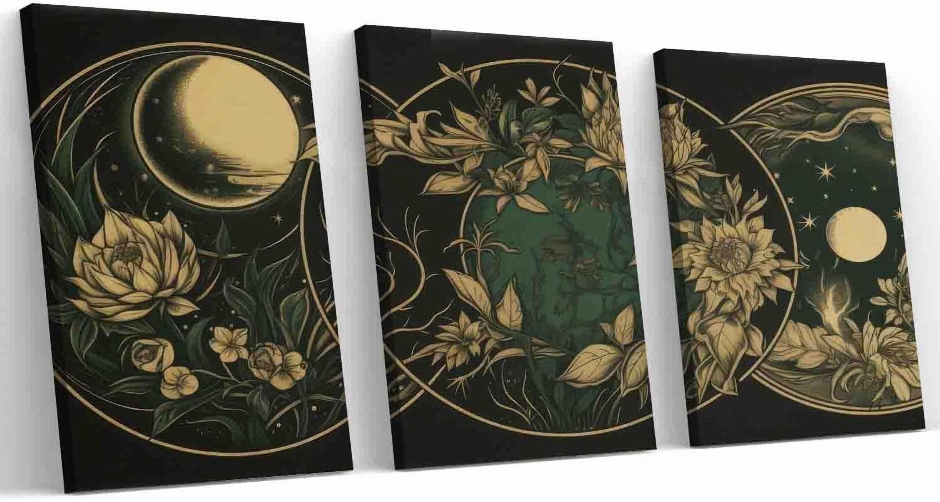 Moon Phases Triptych Canvas Wall Art for Dark Academia and Cottagecore Decor,for Home Office ...