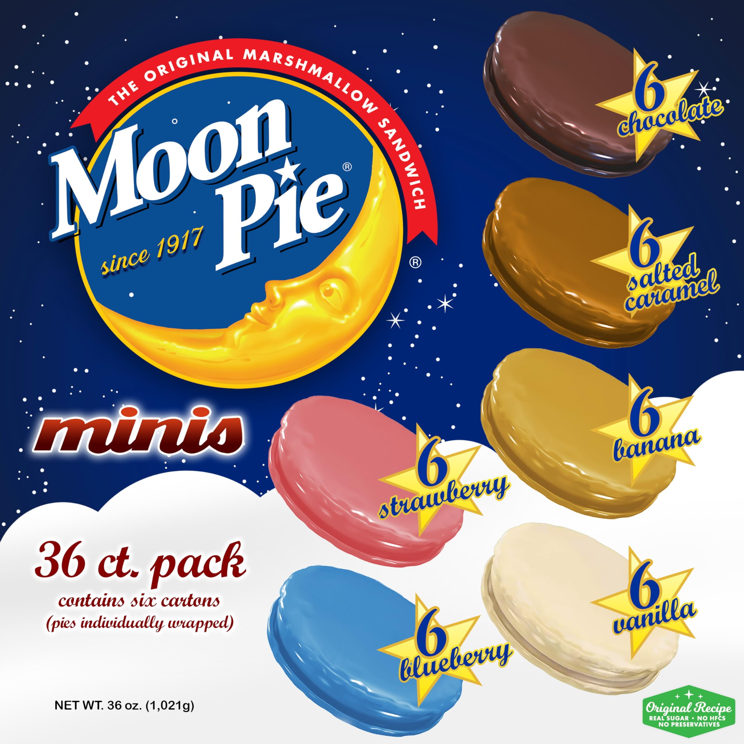 Moon Pie Minis. Variety TGF4 Bundle 36 Pack. Six of each: Once in a ...